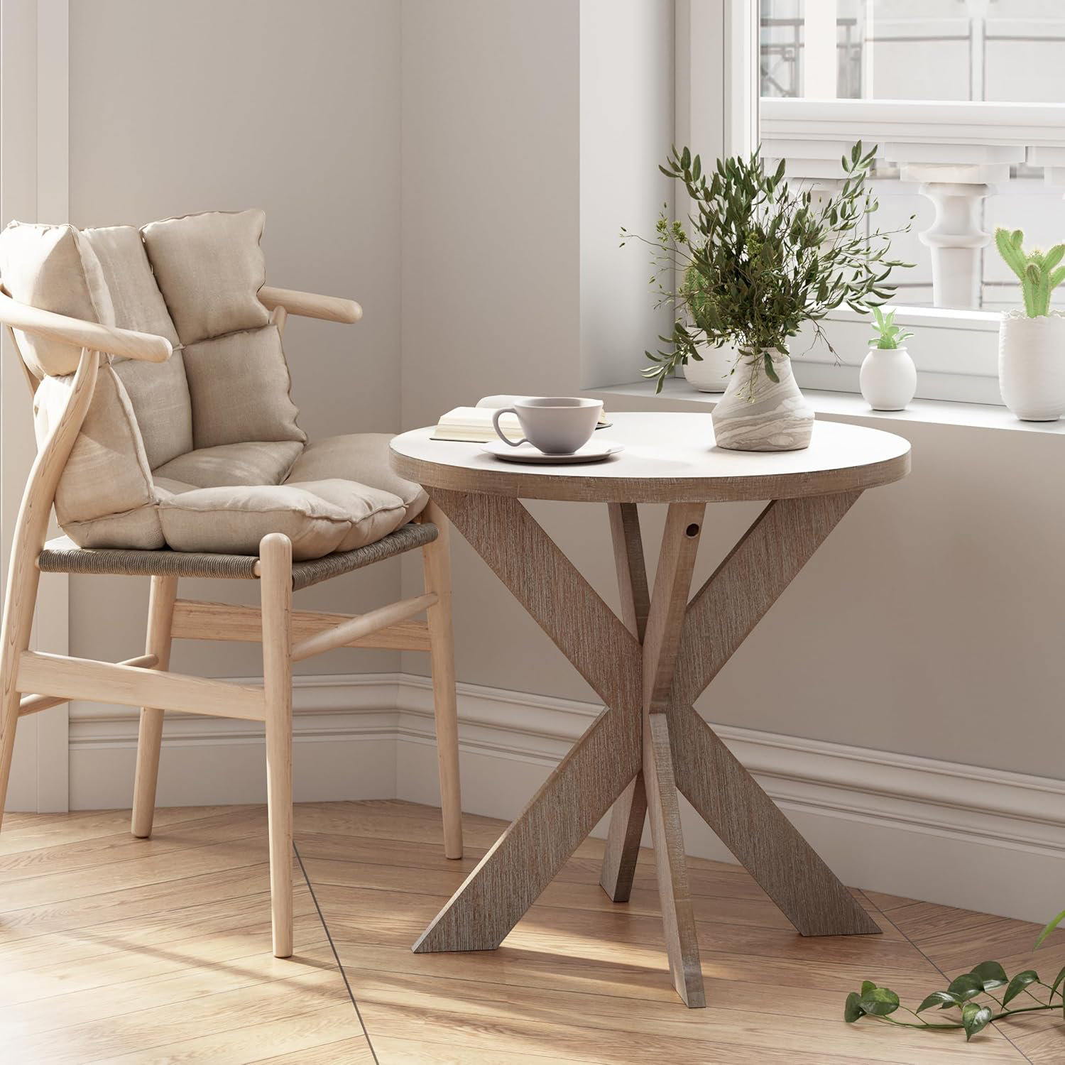 Ophelia & Co. Farmhouse Cross Leg End Table, French Country Round ...