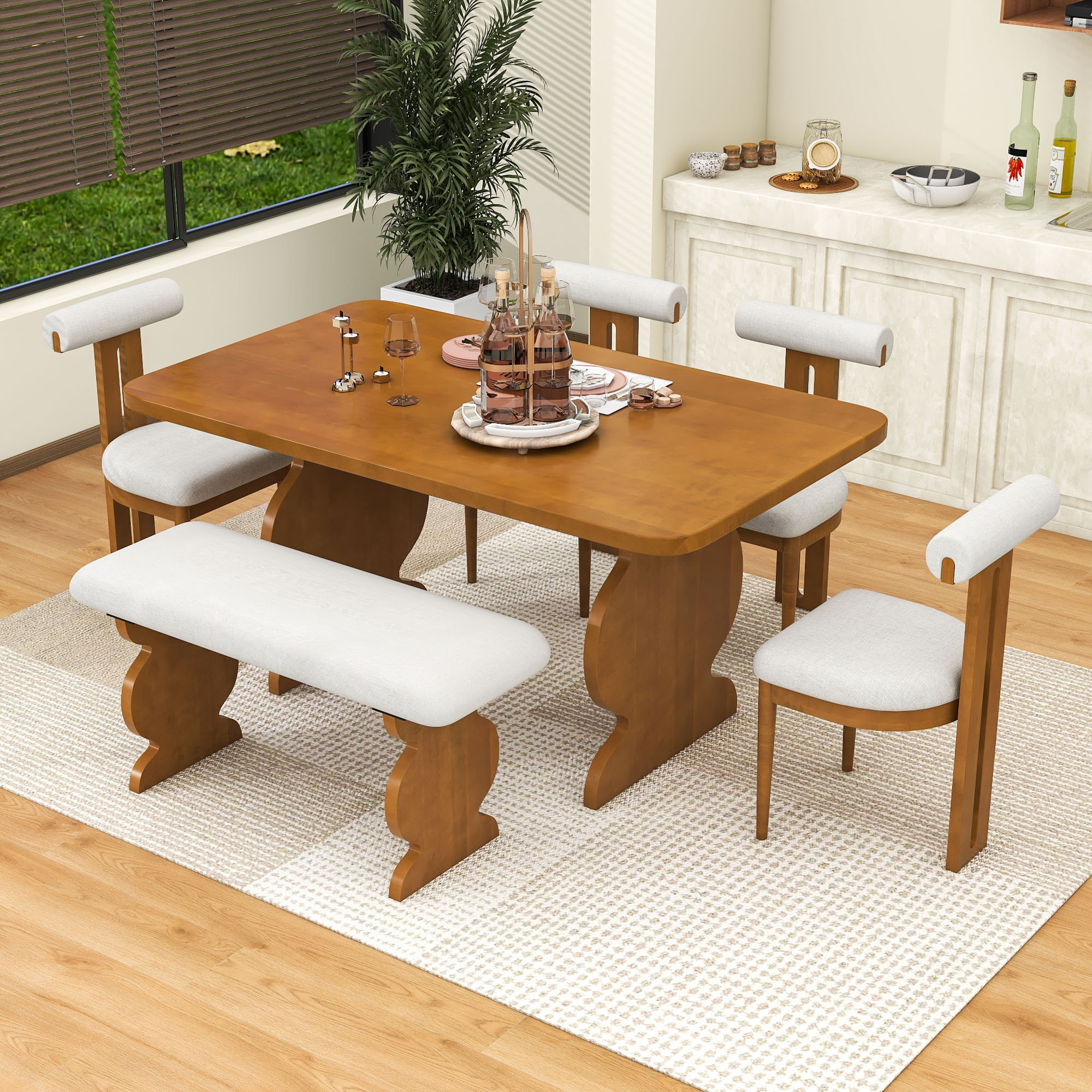 Ivy Bronx Shamilah Modern 6Pcs Dining Set with Rectangular Table, 4 ...