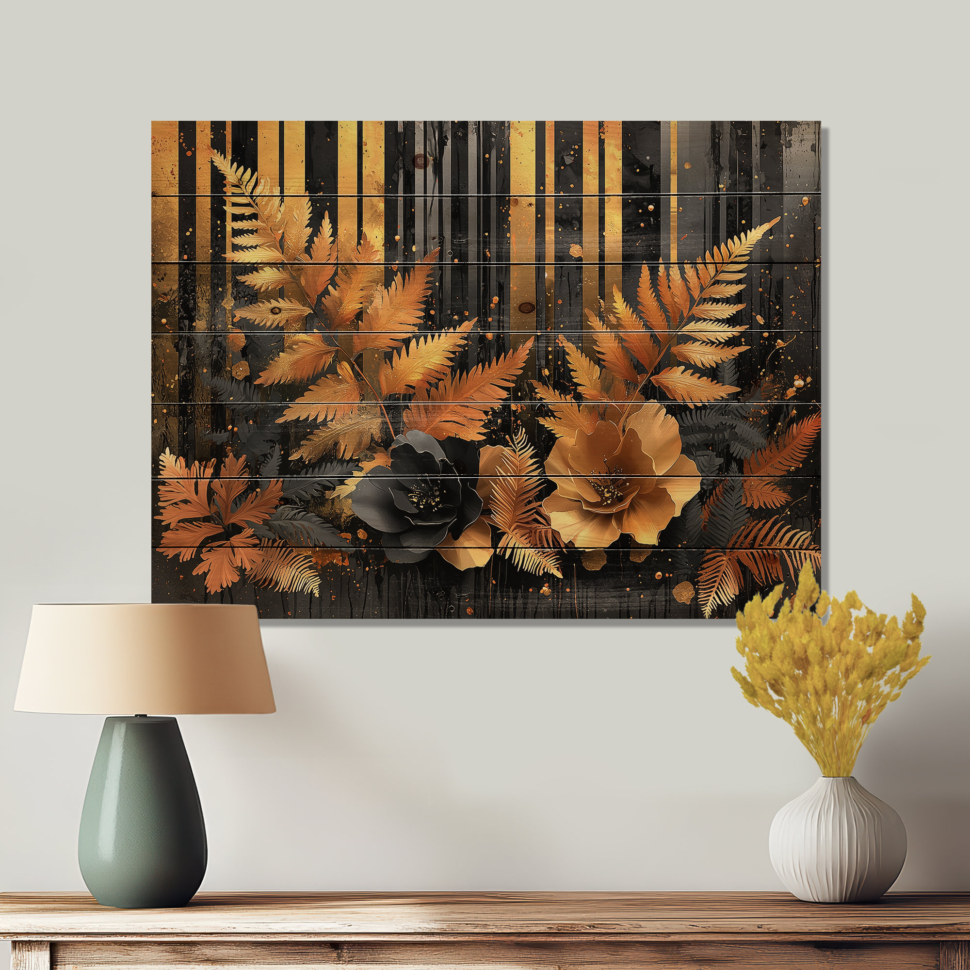 Ophelia & Co. Modern Golden Ferns Into The Forest III - Ferns Wood Wall ...