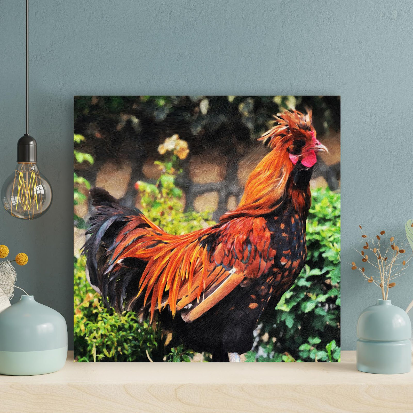 Gracie Oaks Brown And Black Rooster 1 - 1 Piece Square Graphic Art ...
