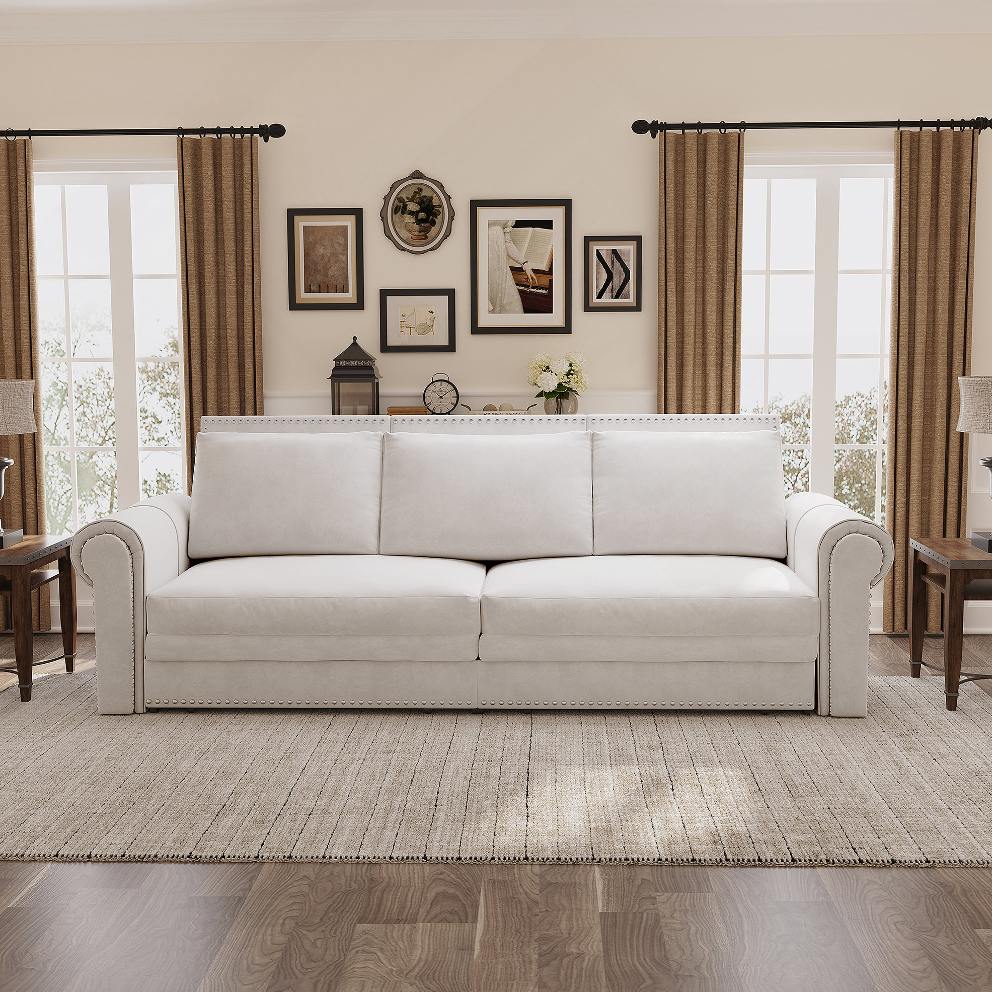 Everly Quinn Velvet Convertible Sleeper Sofa with Nailhead Trim and ...