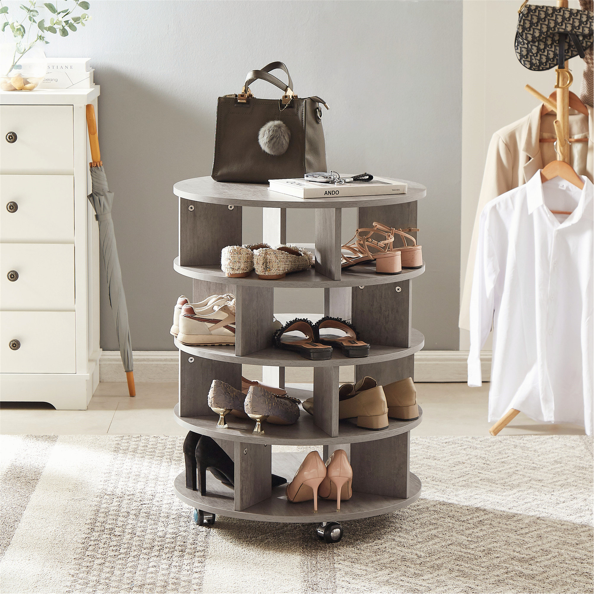 Latitude Run® 4-Tier 16 Paris Revolving Lazy Susan Shoe Rack Storage ...