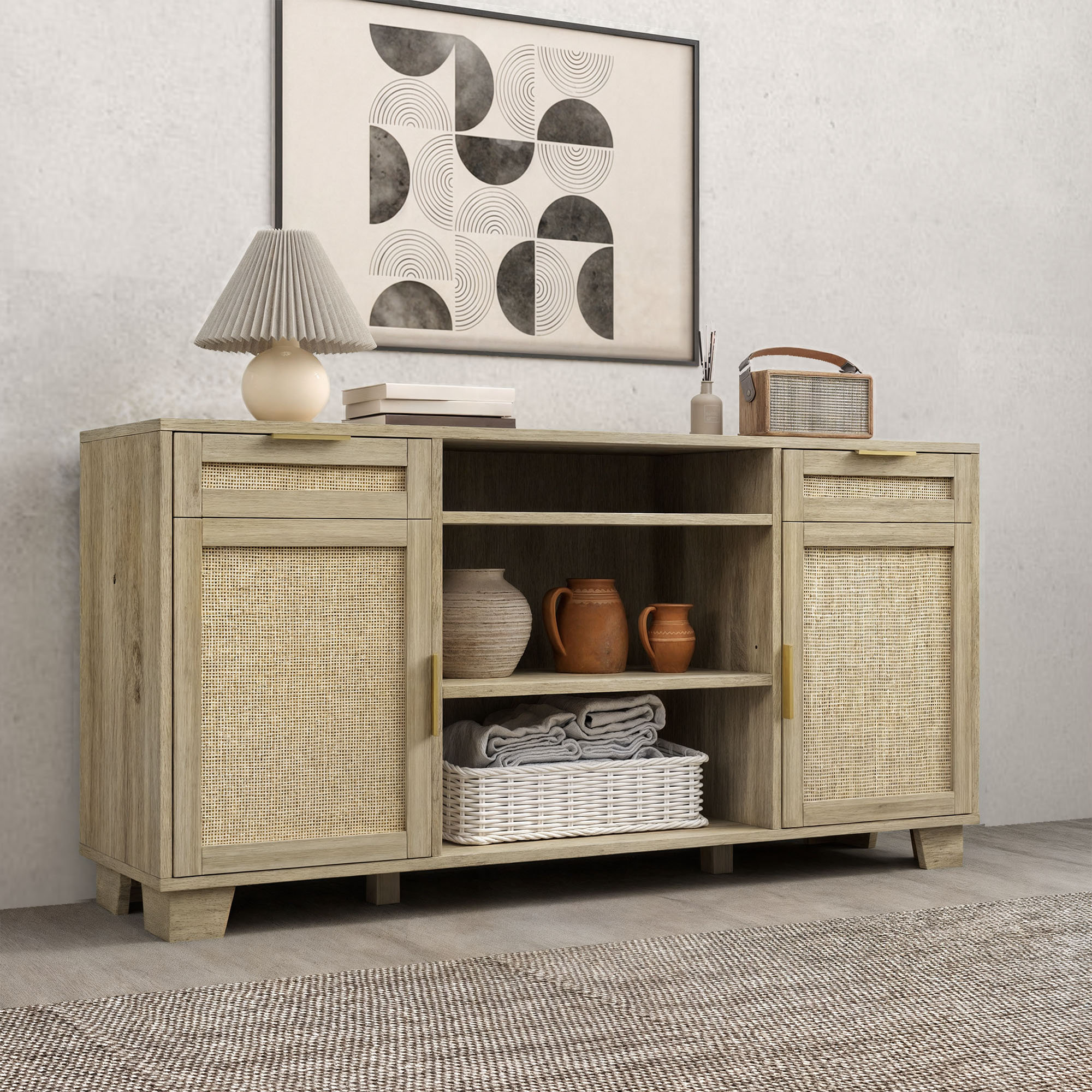 Beachcrest Home™ Salma 57.8''W Boho Rattan TV Stand for TVs Up to 65 ...