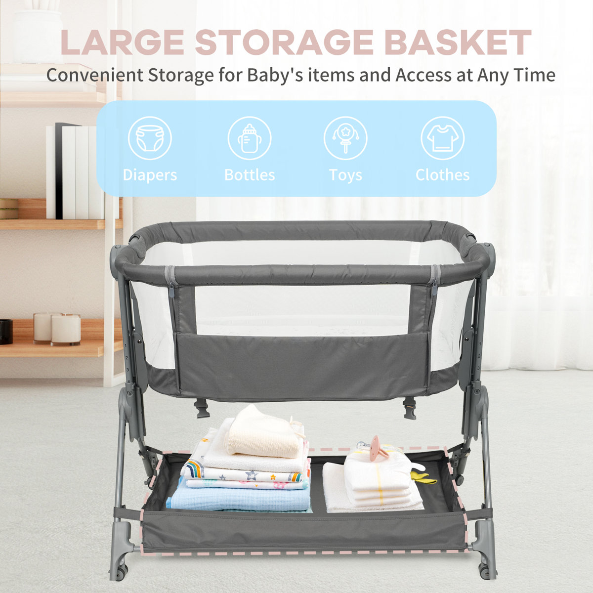 Zoomie Kids Baby Bassinets Bedside Sleeper with Mattress and stand ...