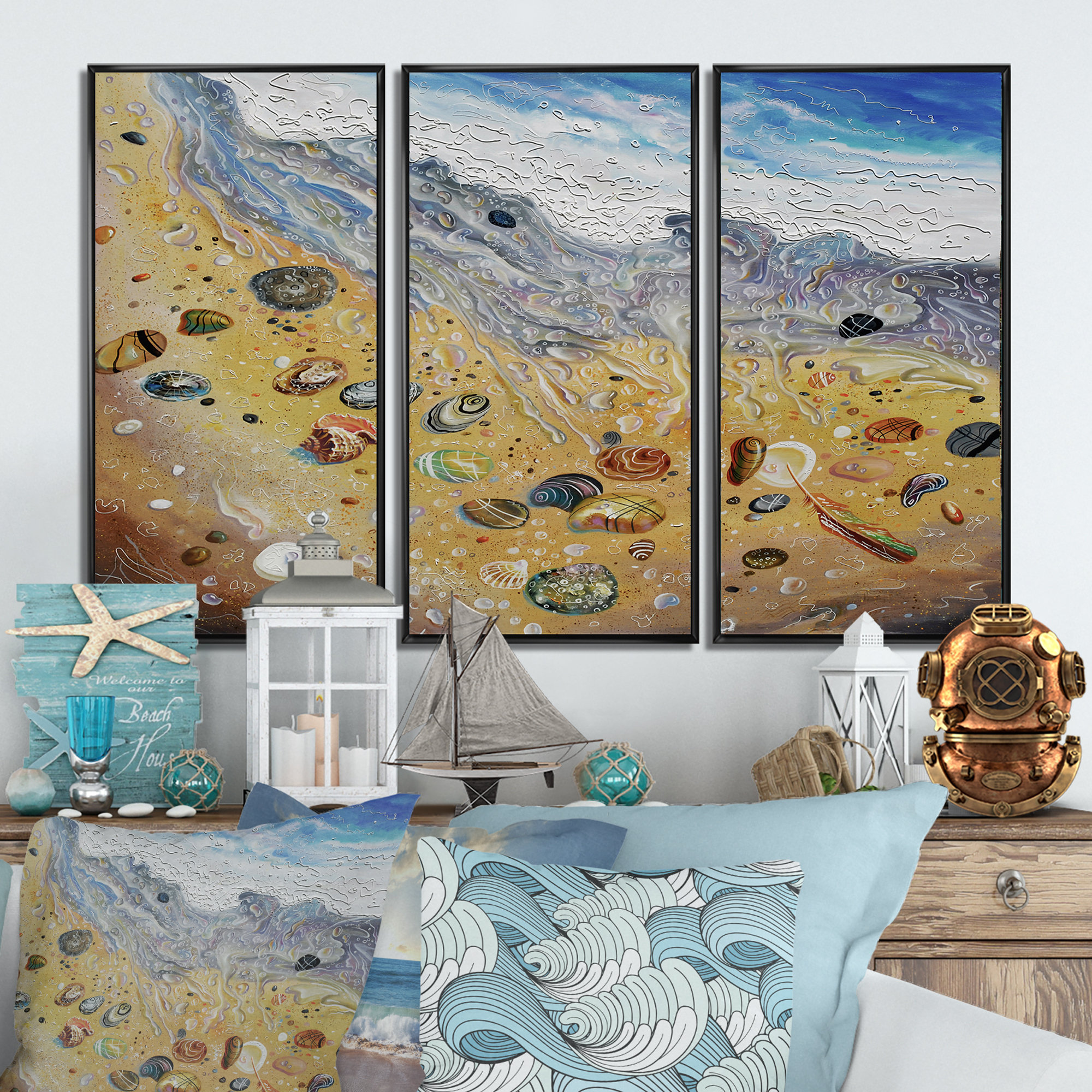 Rosecliff Heights Seashells On The Beach - Nautical & Coastal Framed ...