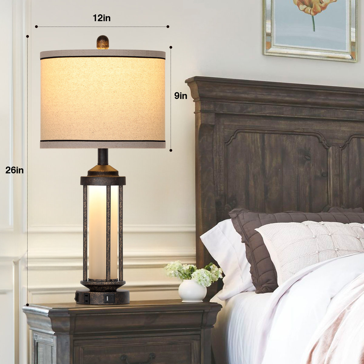 August Grove® Charesse 26 in. Metal Table Lamp Set with USB, Type-C ...