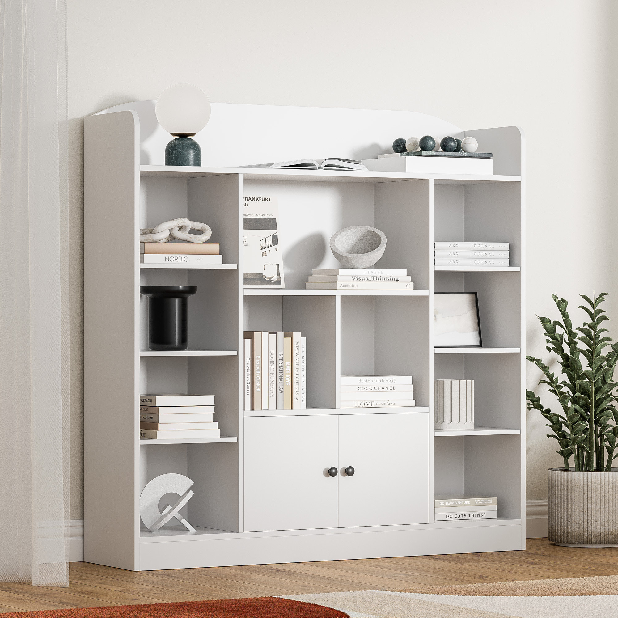 Ebern Designs Modern Cube Bookshelf, Bookcase With With 11 Cubbies And ...