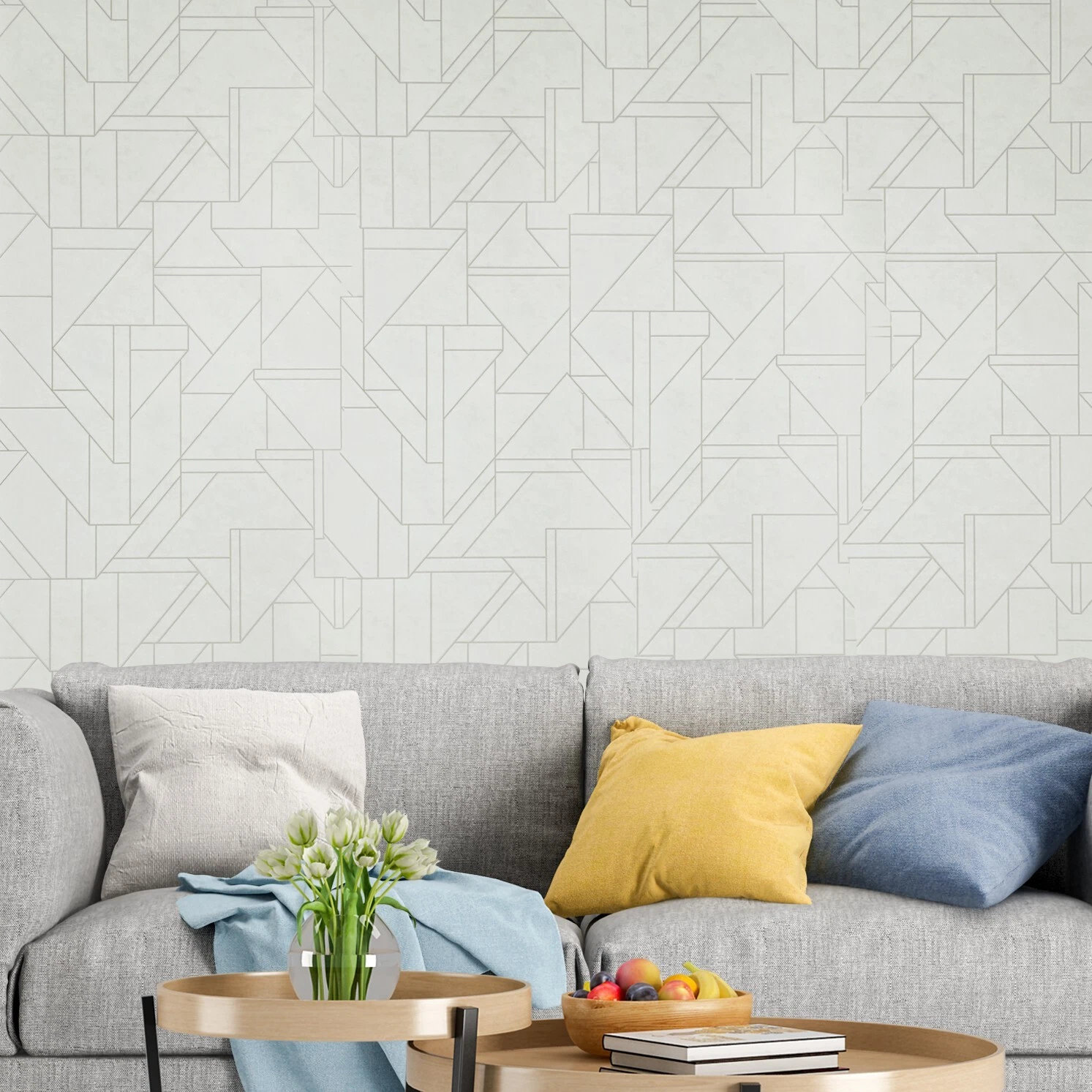 Corrigan Studio® Geometric Matte Off White Gold Metallic Lines Faux ...