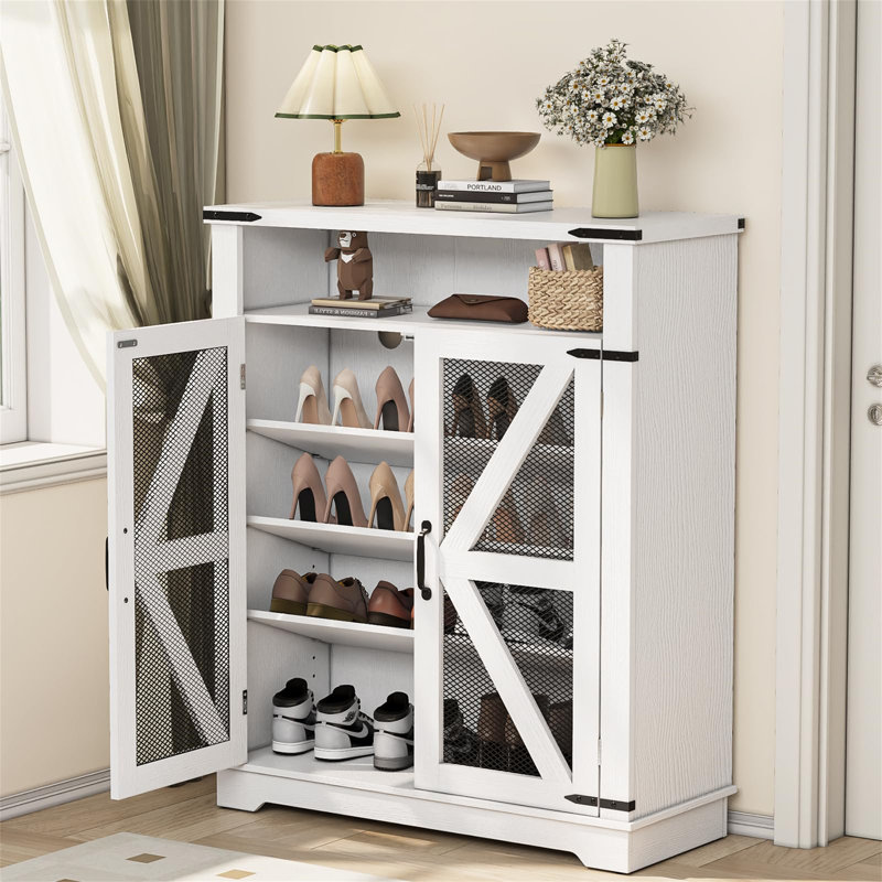 Gracie Oaks 6-Layer Shoe Cabinet, Farmhouse Shoe Rack Storage Cabinet ...