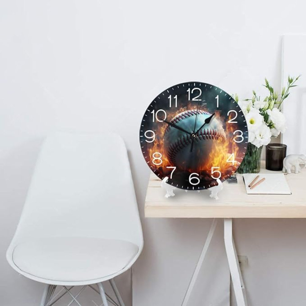 Ivy Bronx Round Wall Clock Baseball On Fire Silent Non-Ticking ...