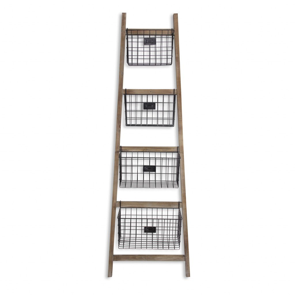 Cozy Collective Wooden Ladder Storage Piece with 4 Baskets | Wayfair