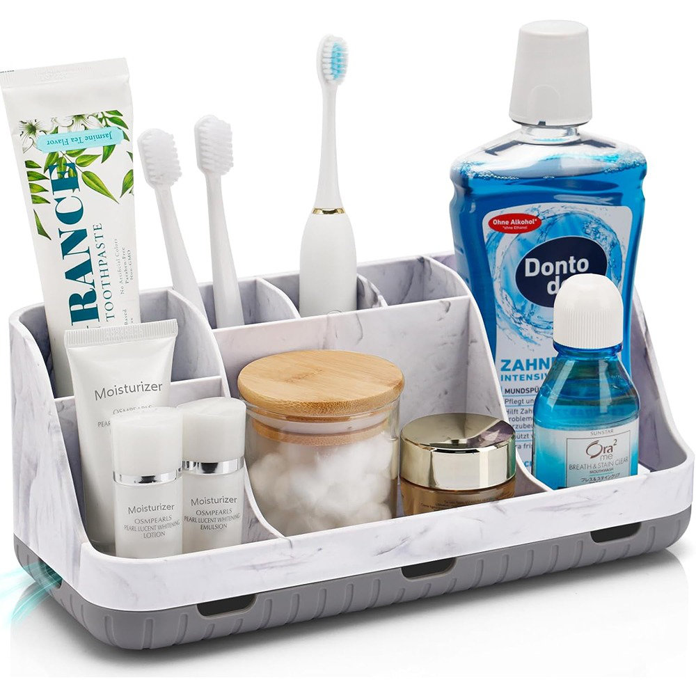 Latitude Run® Marble Bathroom Countertop Organizer - Detachable 7 Slots ...