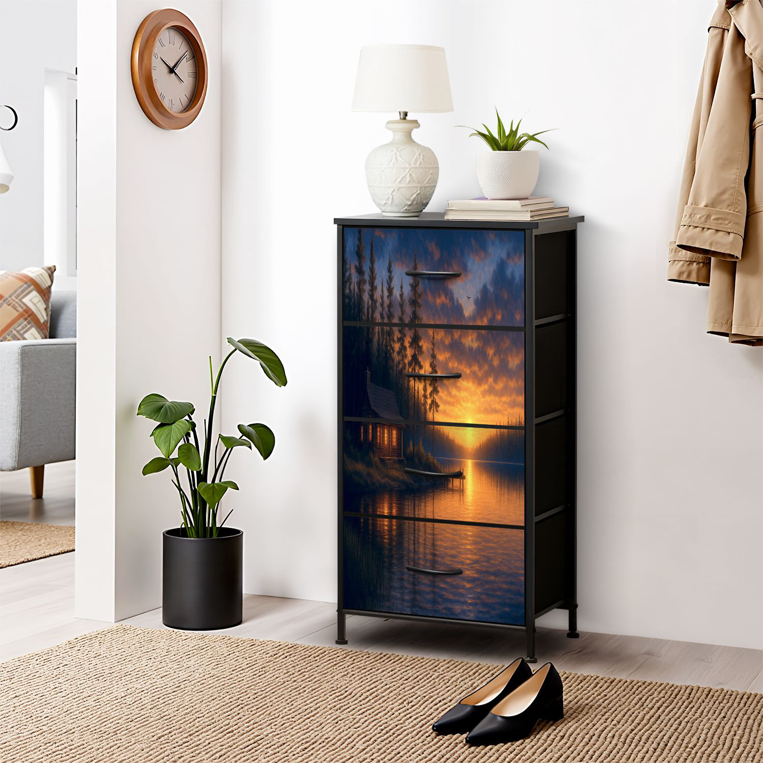 Latitude Run® Dresser for Bedroom Dresser for Closet Sunset Log Cabin ...