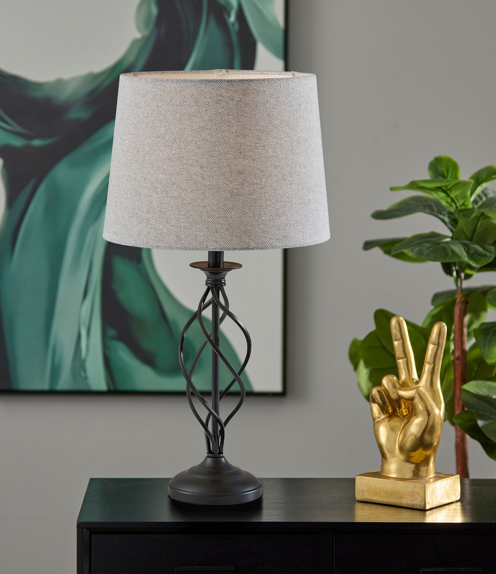 Charlton Home® Darcy Table Lamp- Grey Drum Shade | Wayfair