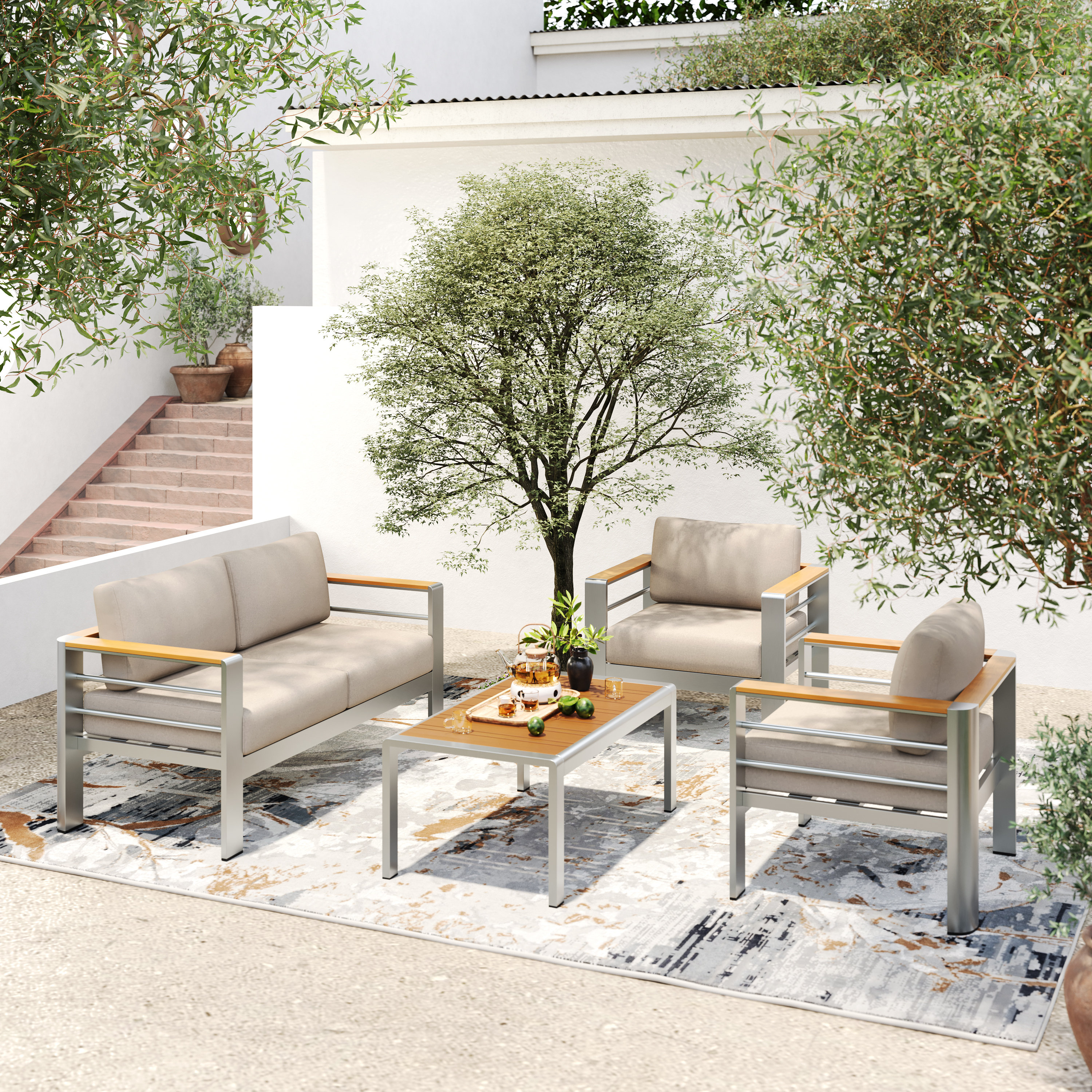 Ebern Designs Bugarin Outdoor Aluminum Conversation Set | Wayfair