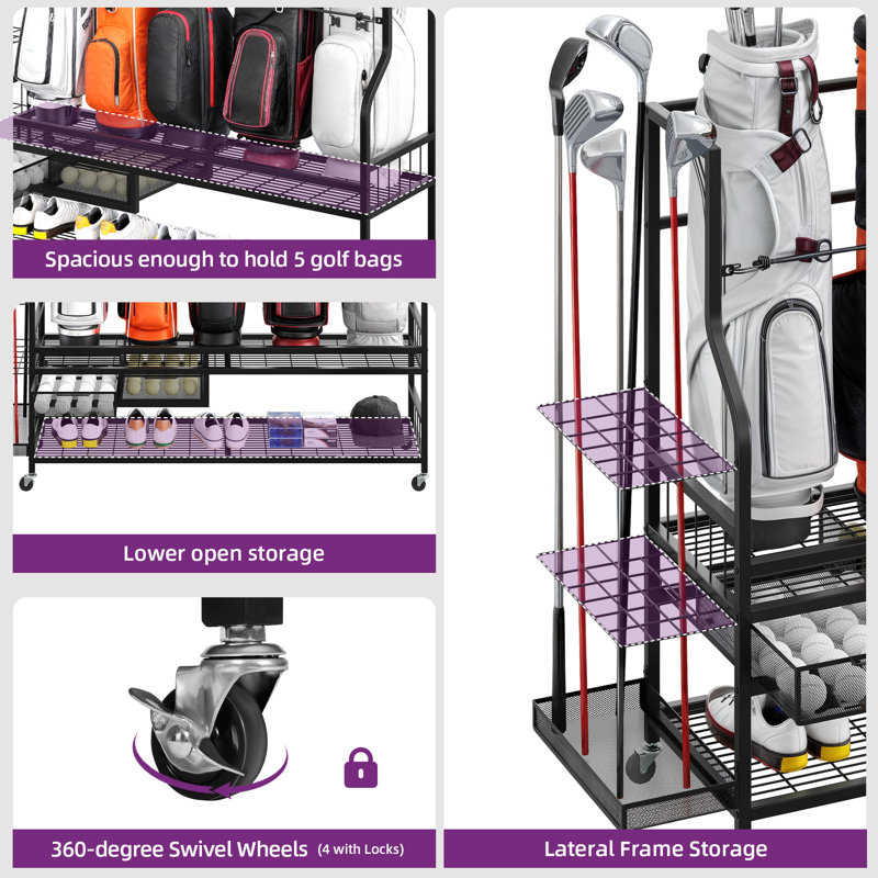 Arlmont & Co. Golf Storage Organizer Bag Rack For Garage Club With ...