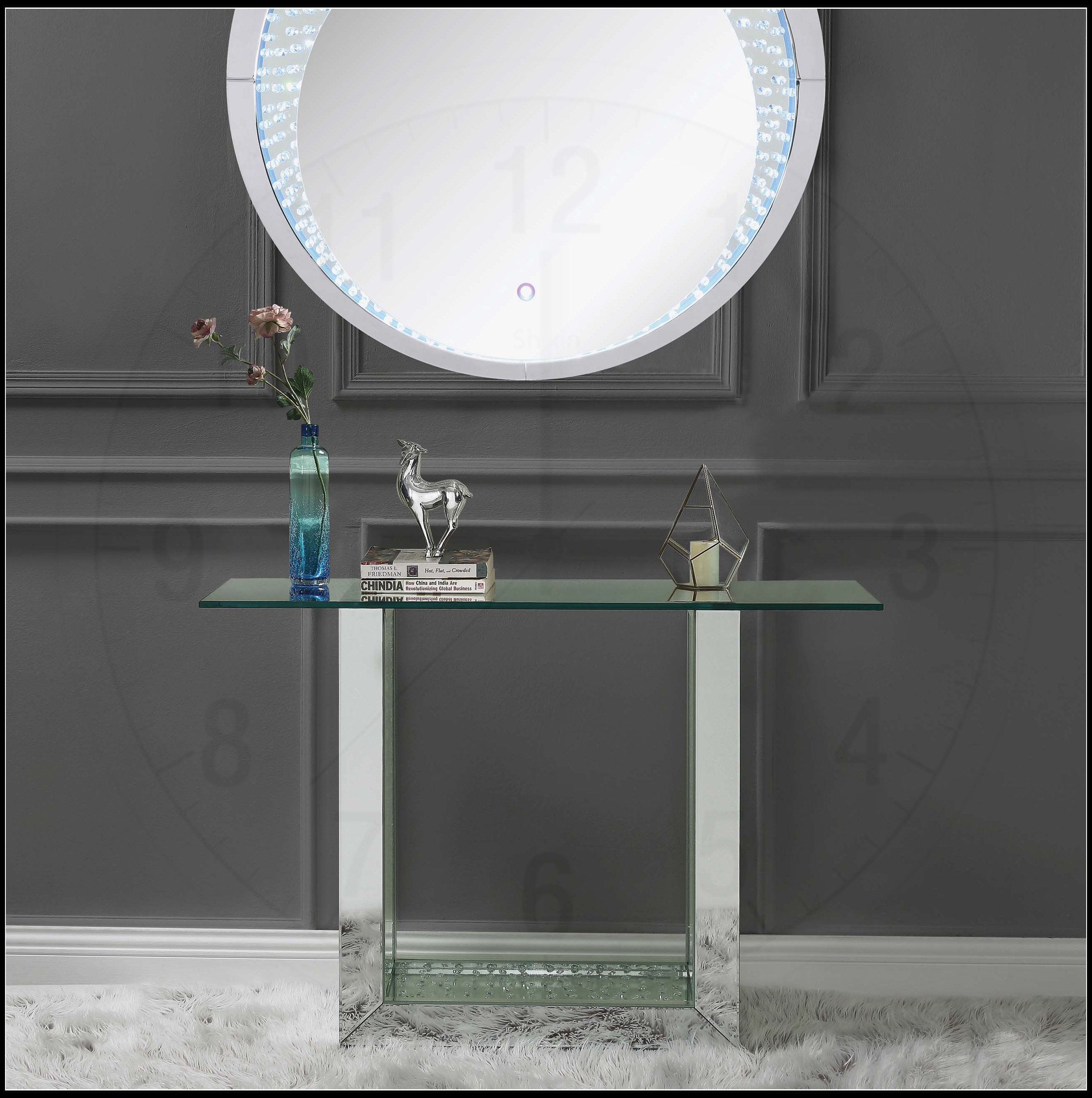 Mercer41 Glamorous Mirrored Console Table with Faux Crystal Accents for Stylish Spaces | Wayfair