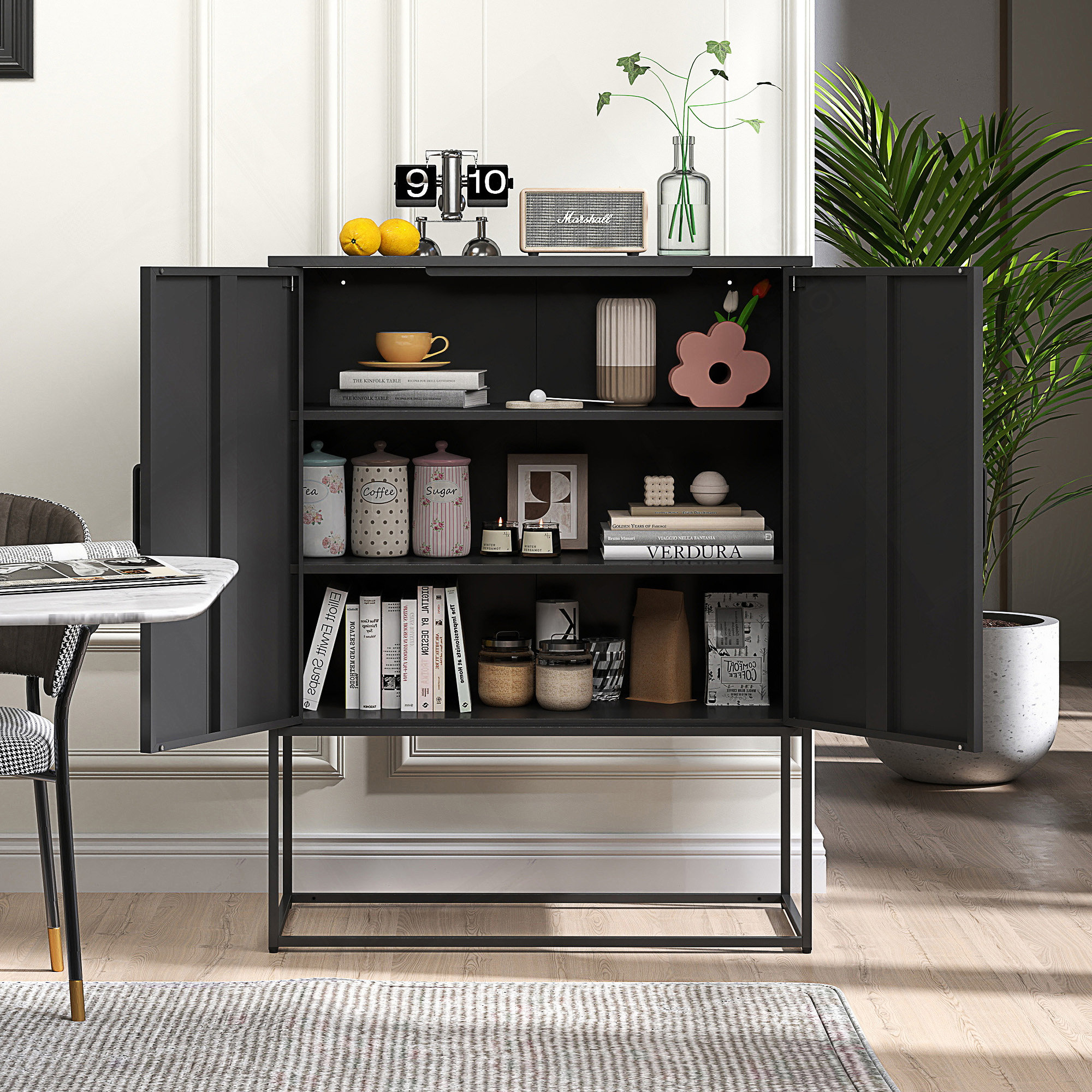Hokku Designs Heavy Duty Metal Buffet Sideboard With 2 Shelves, Free ...