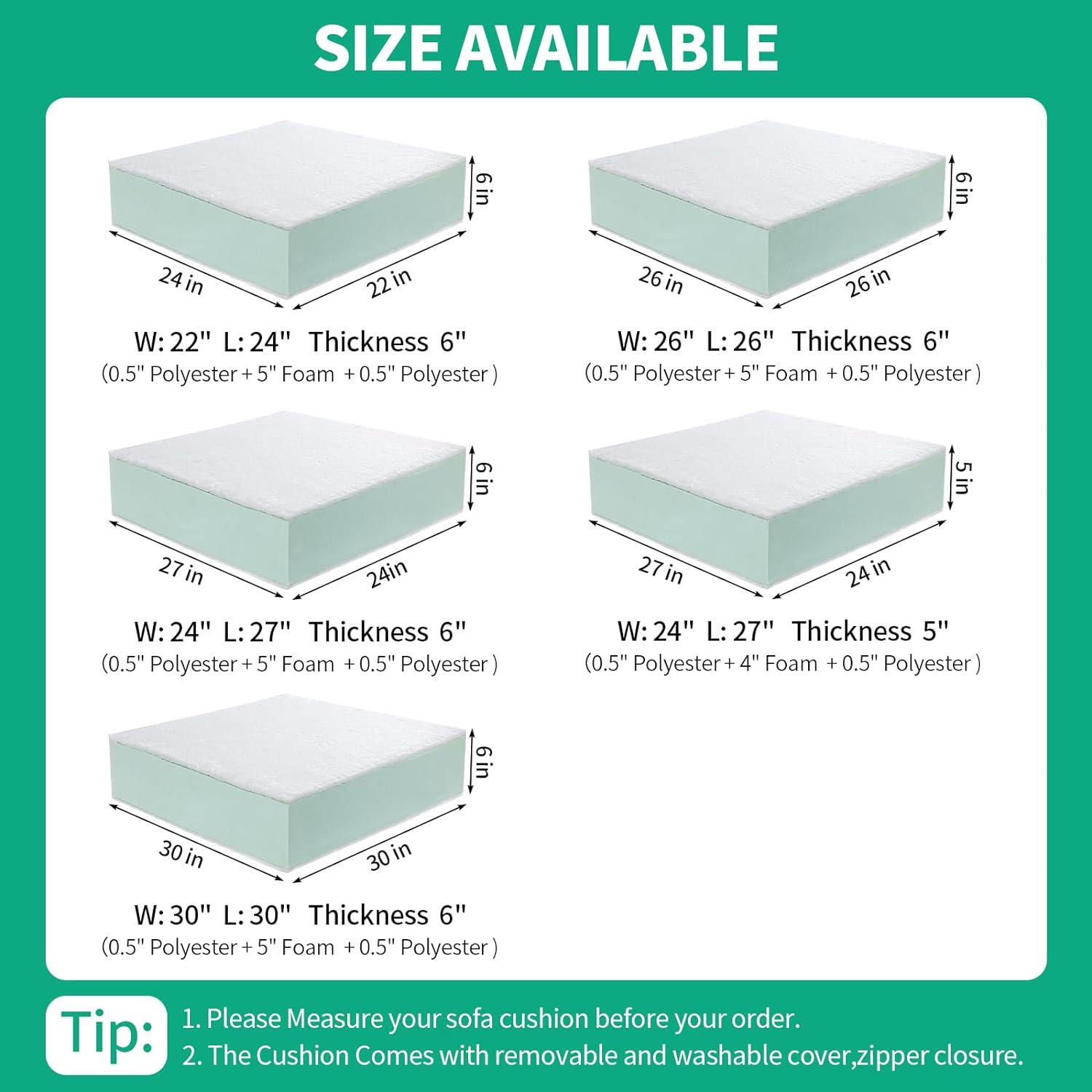 White Noise Couch Cushion Replacement Wrapped With Polyester Batting ...