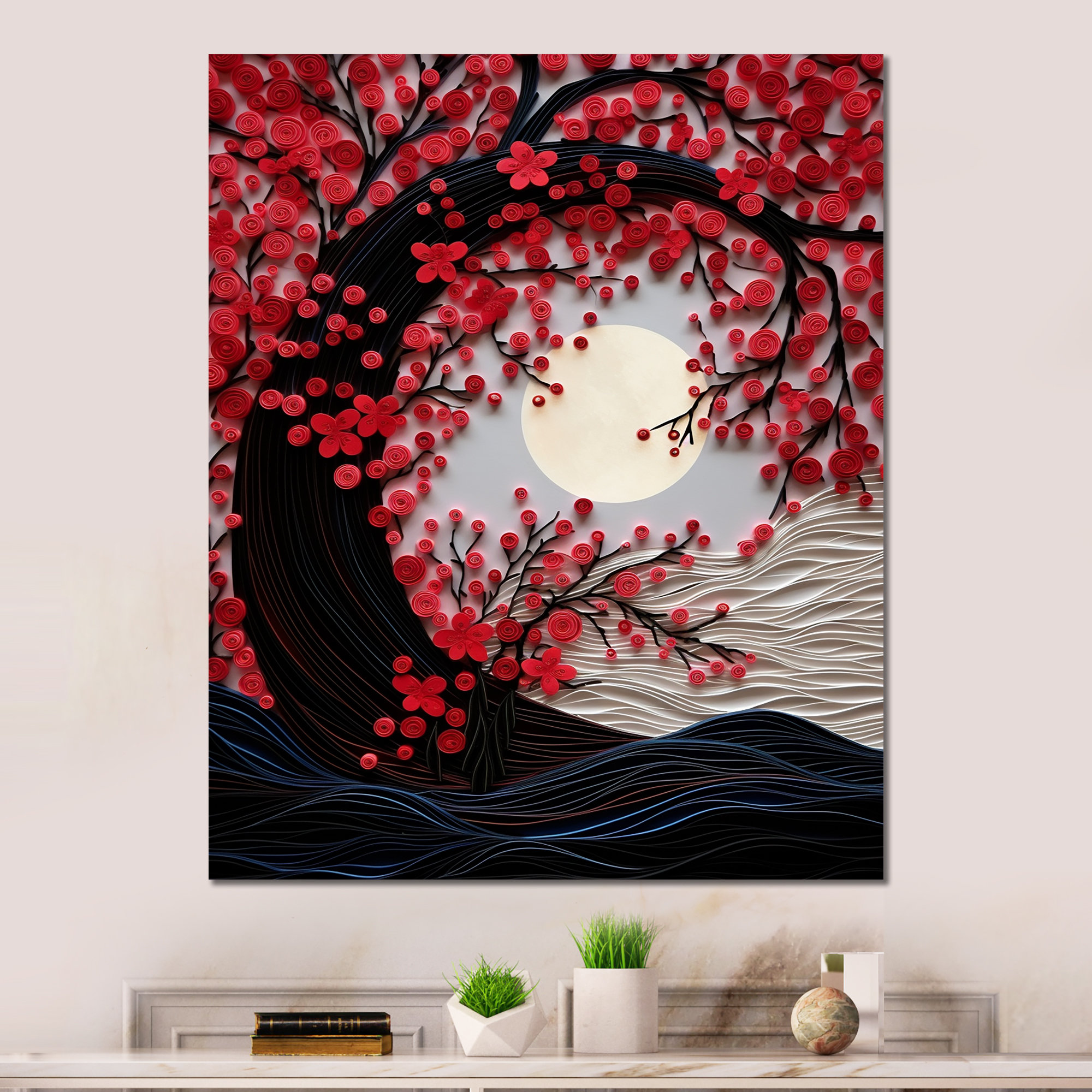 Red Barrel Studio® " Red Moon Ruby Radiance I " on Metal | Wayfair
