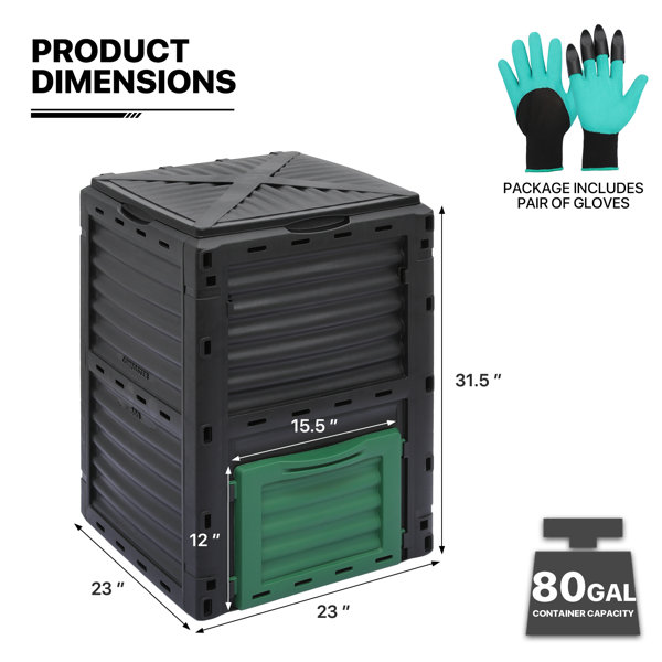 MoNiBloom 80 Gallon Outdoor Compost Bin, Composter Box with Gloves and ...
