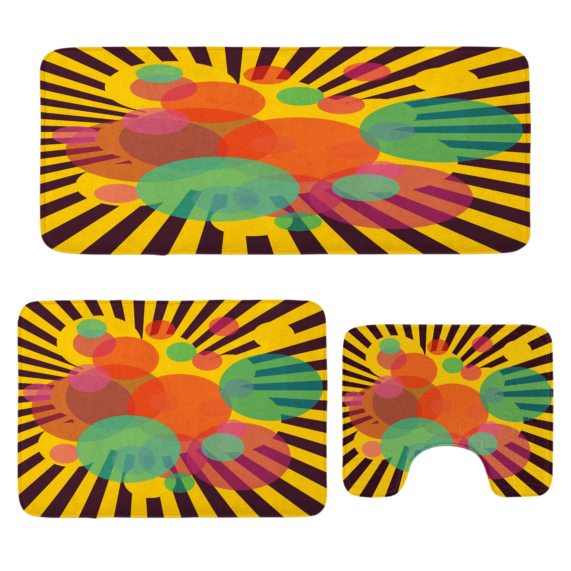 East Urban Home Retro Bathroom Rug Set 3 Pieces U-Shape & Rectangle ...