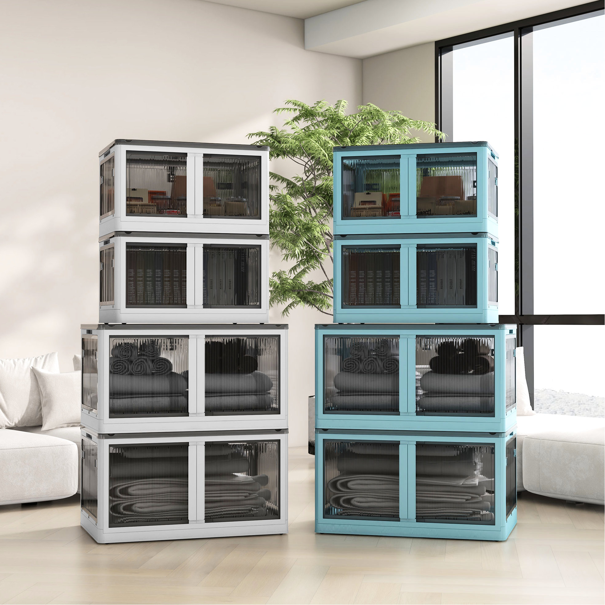 Latitude Run® 32 Gal Stackable Storage Bins With Lids. 3 Collapsible ...