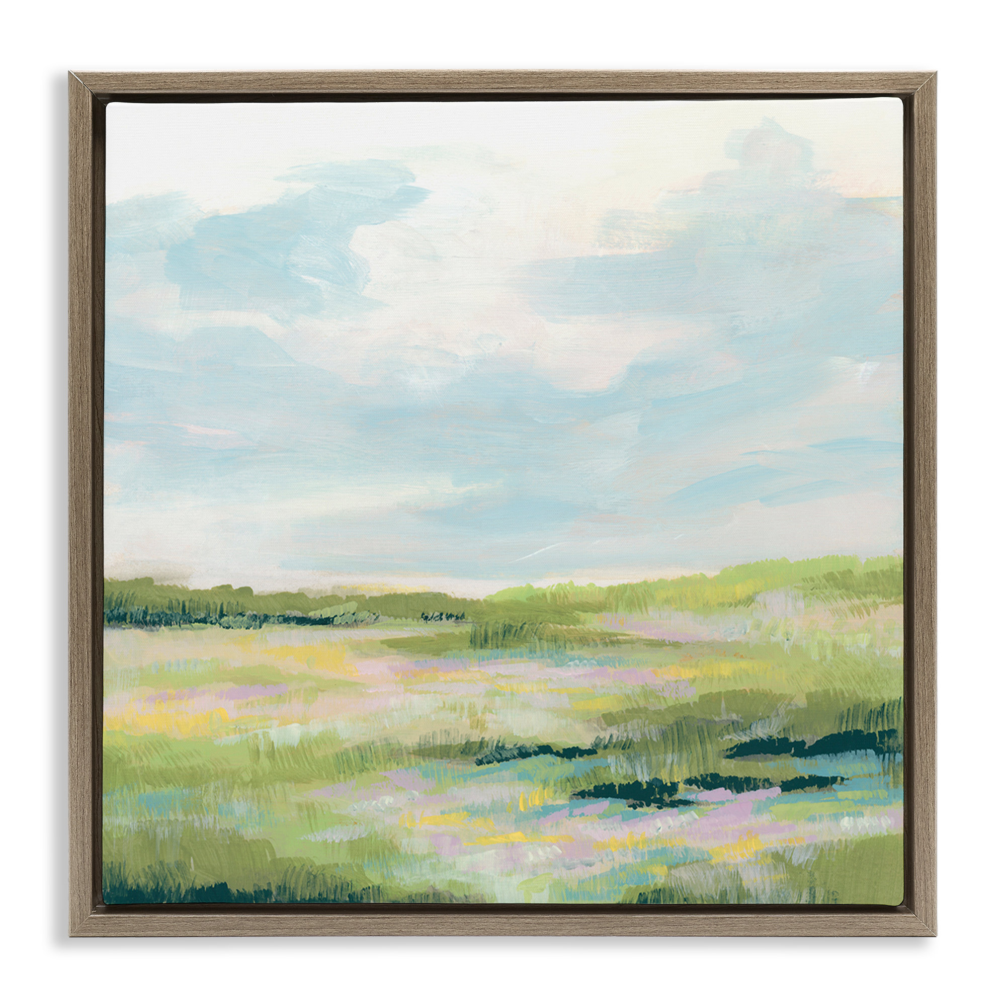 Ophelia & Co. Pastel Meadow Landscape Framed Floater Canvas Wall Art By ...