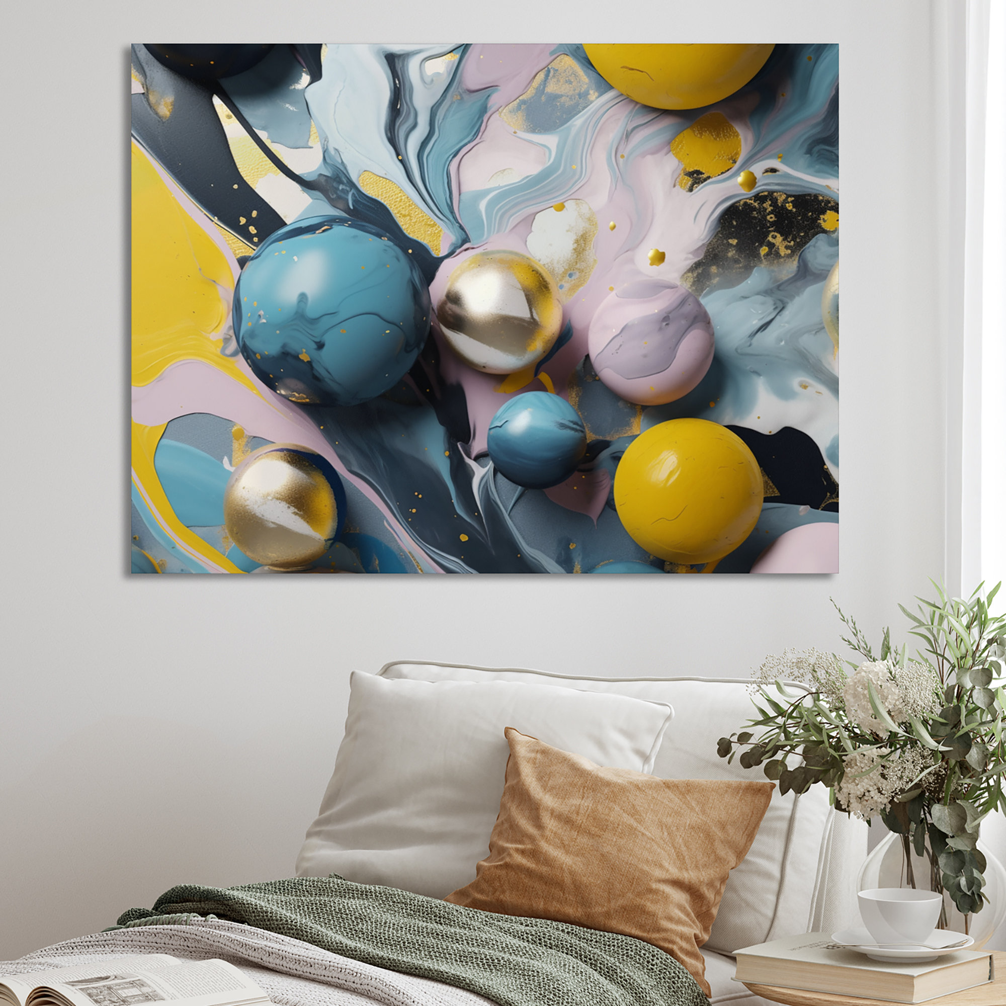 Mercer41 Yellow and Blue Fluid Stone I - Print | Wayfair