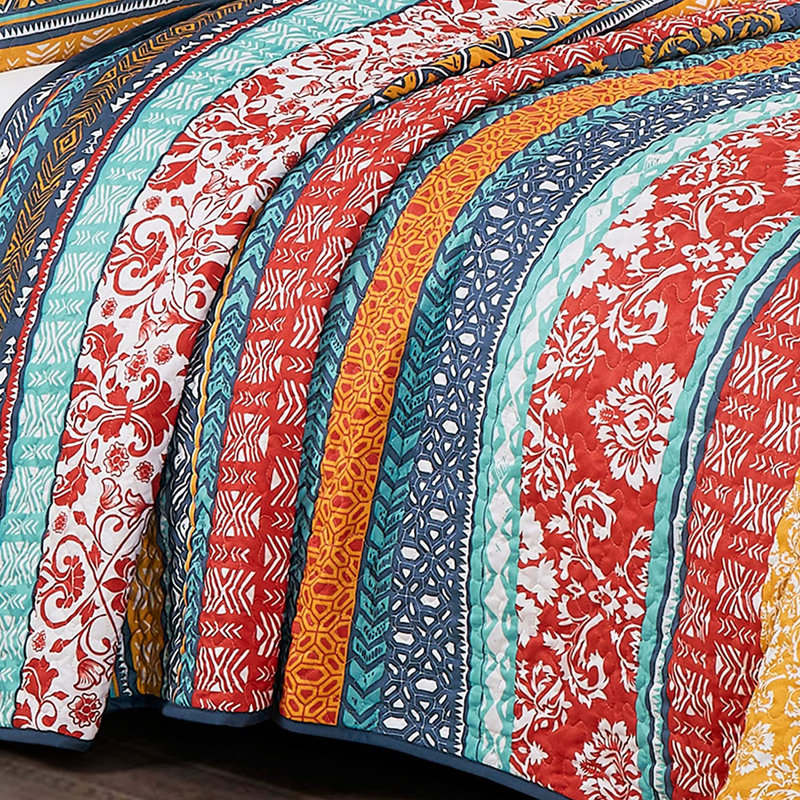 Chezmoi Collection Amara Boho Floral Red/Yellow/White Quilt Set ...