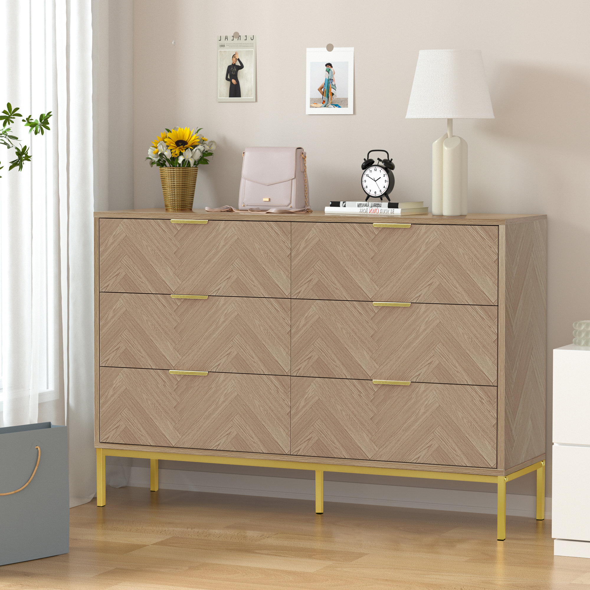 Mercer41 Pricillia 6 - Drawer Dresser Mid Century Natural 6 Drawer ...