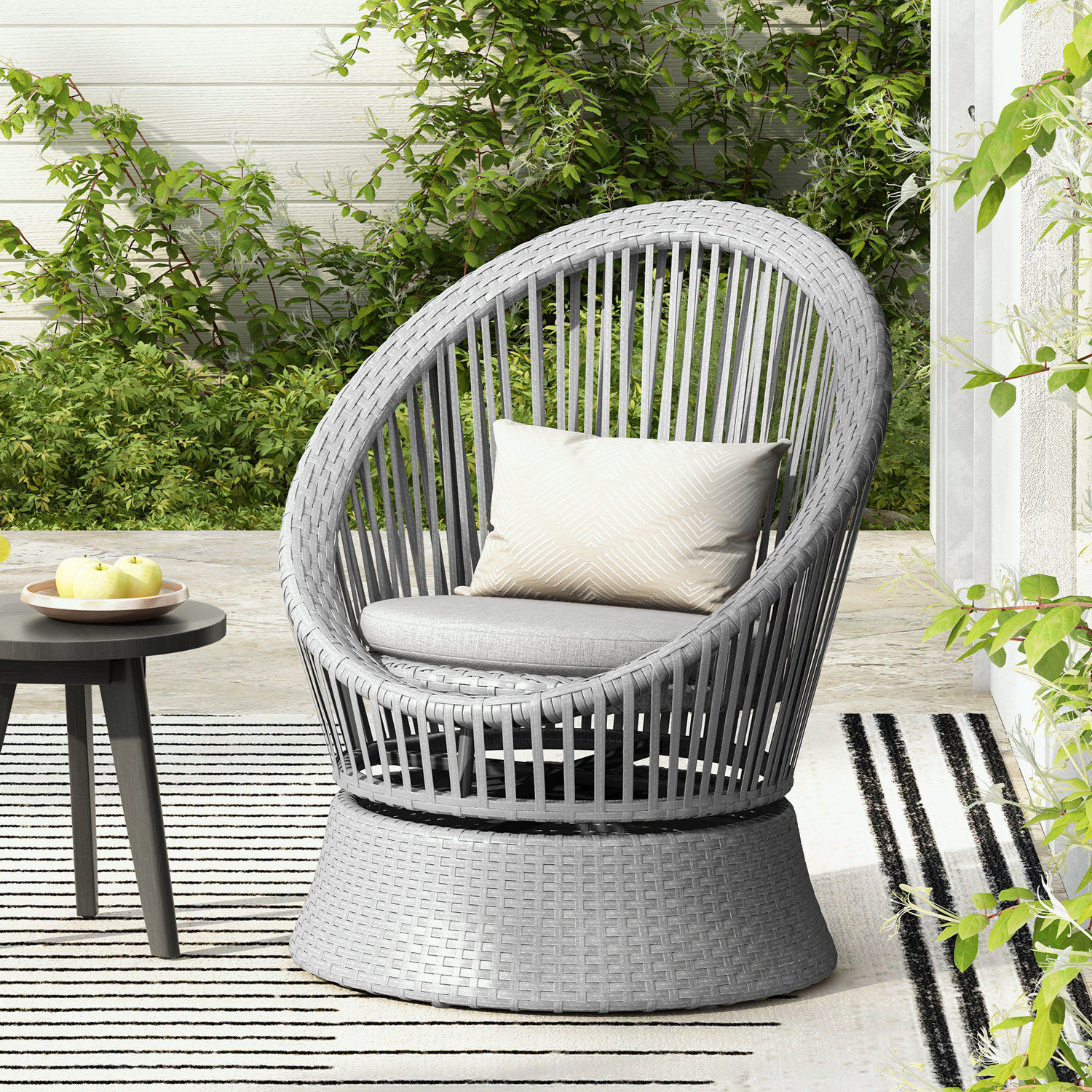 Bayou Breeze Iron Frame chair with Rattan and soft seat cushion ...