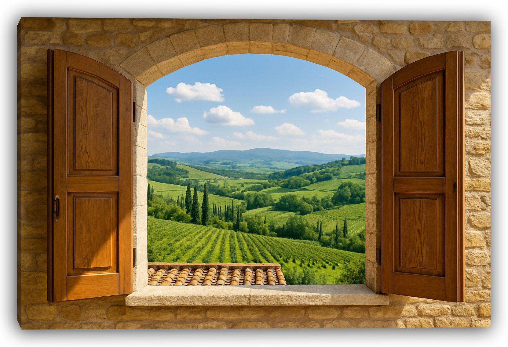 Latitude Run® Tuscan Hillside Escape – Scenic Window View Wall Art ...
