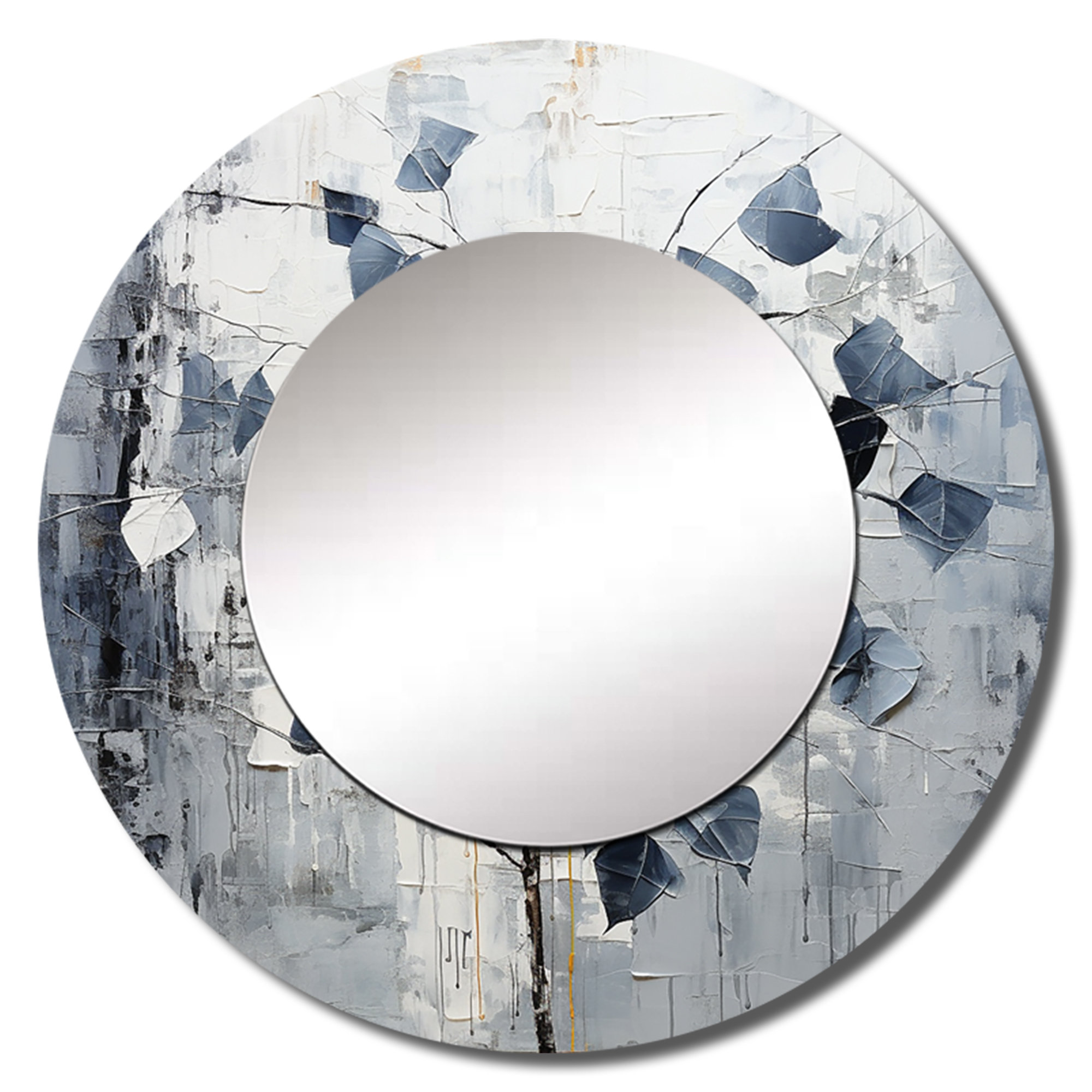 Design Art Monochrom Iron Ivy Leaves I - Leaves Round Mirror Wall Decor ...