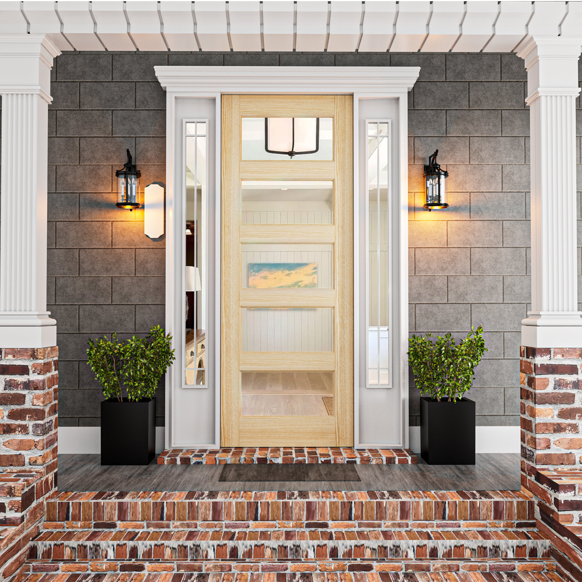 ARK DESIGN Unfinished Pine Solid Core 5 Lite Double-Grid Transparent ...