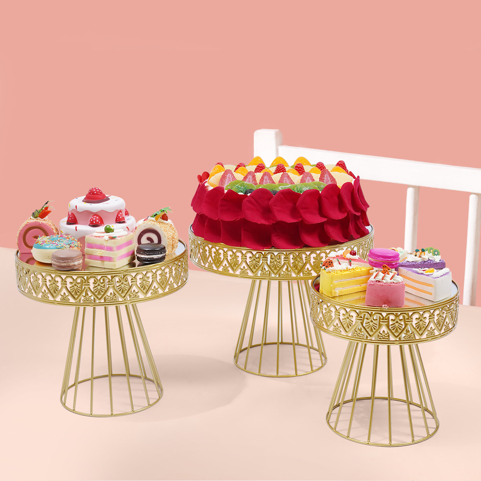 Rosdorf Park Jahsim 3Pcs Metal Dessert Cake Party Display Stand Gold ...