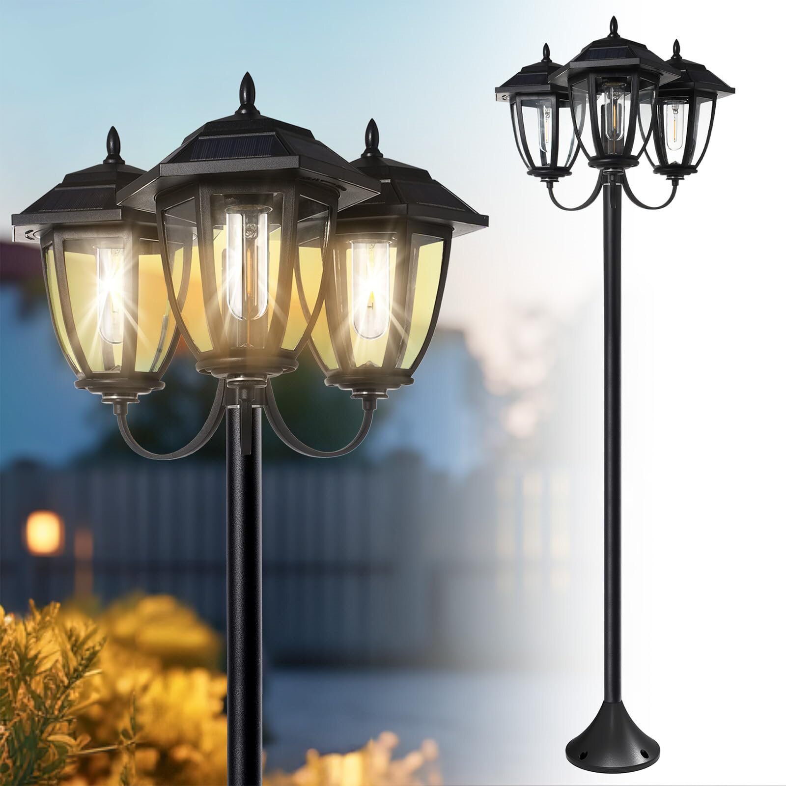 QOLFER 73 in Solar Lamp Post Light Outdoor,Solar Light Post for Garden ...