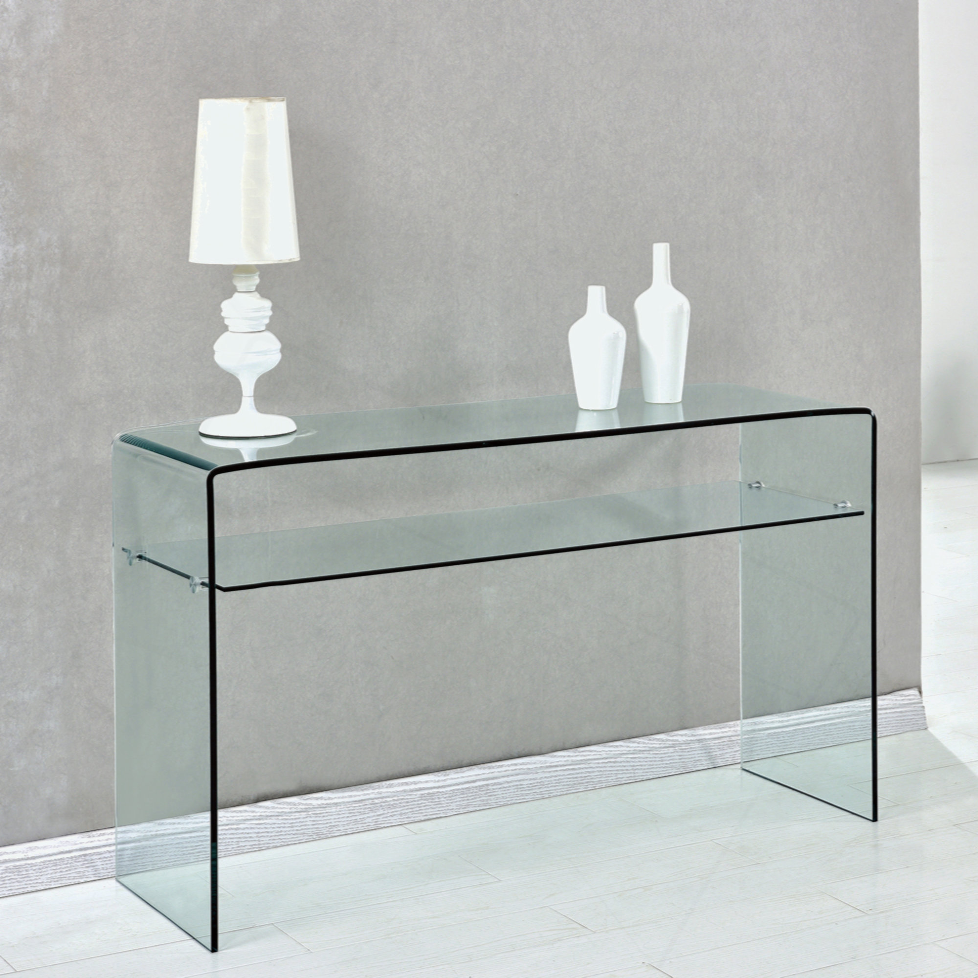 Brayden Studio® Glass Console Table, Transparent Tempered Glass Console ...