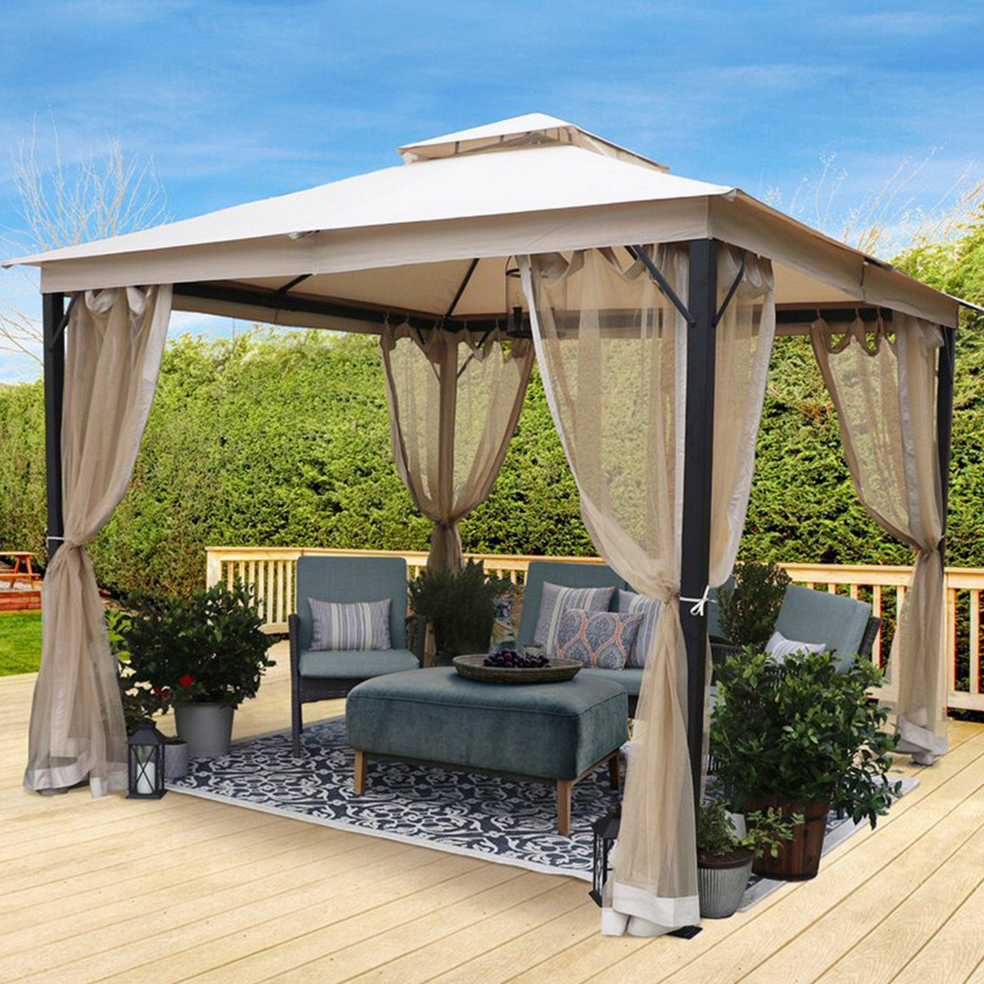 BOSTINS 10x10ft Soft Top Canopy Patio, Double Roof Shaded Gazebo, Metal ...