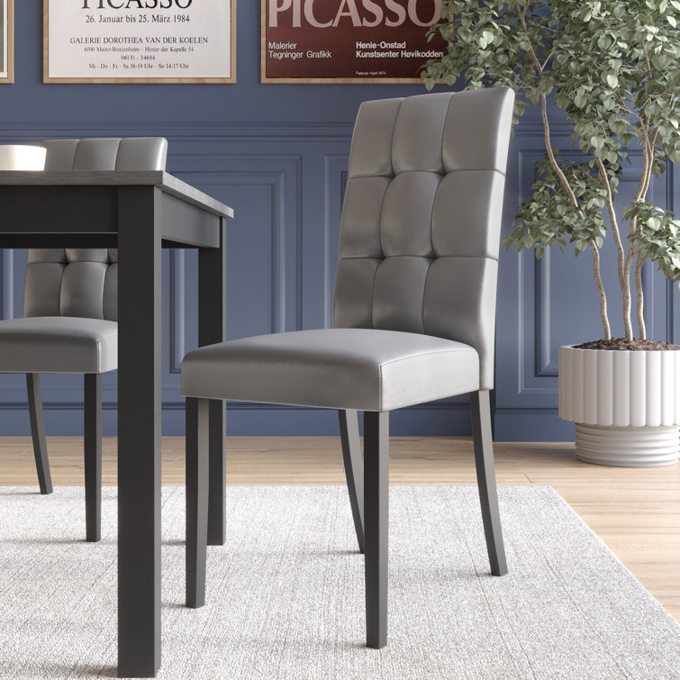 Lark Manor Almin Tufted Fabric King Louis Back Parsons Chair in Gray ...