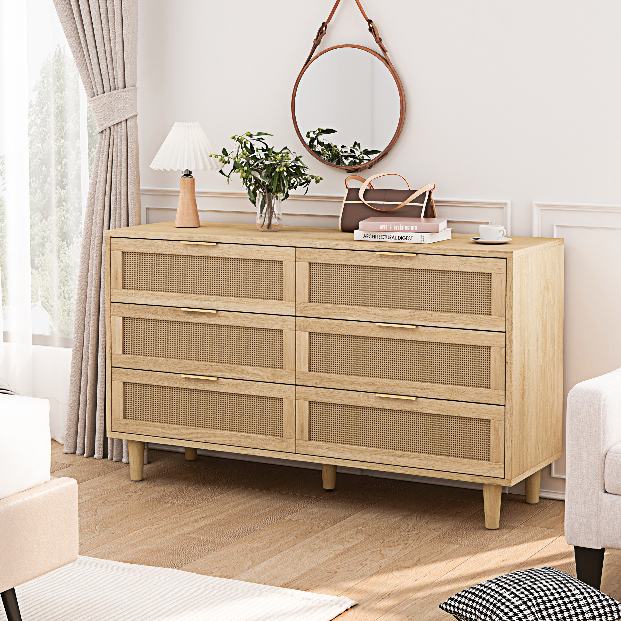 Dakota Fields 6-Drawers Rattan Storage Cabinet Rattan Drawer With White ...