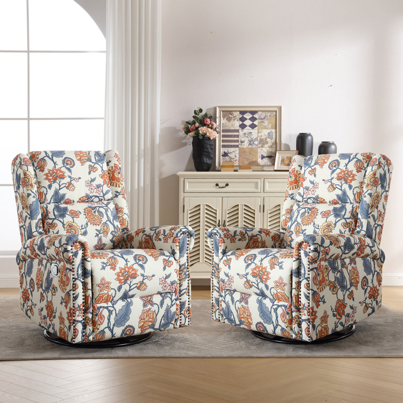 Red Barrel Studio® Asir 27.5" Floral Manual Swivel Rocker Glider ...