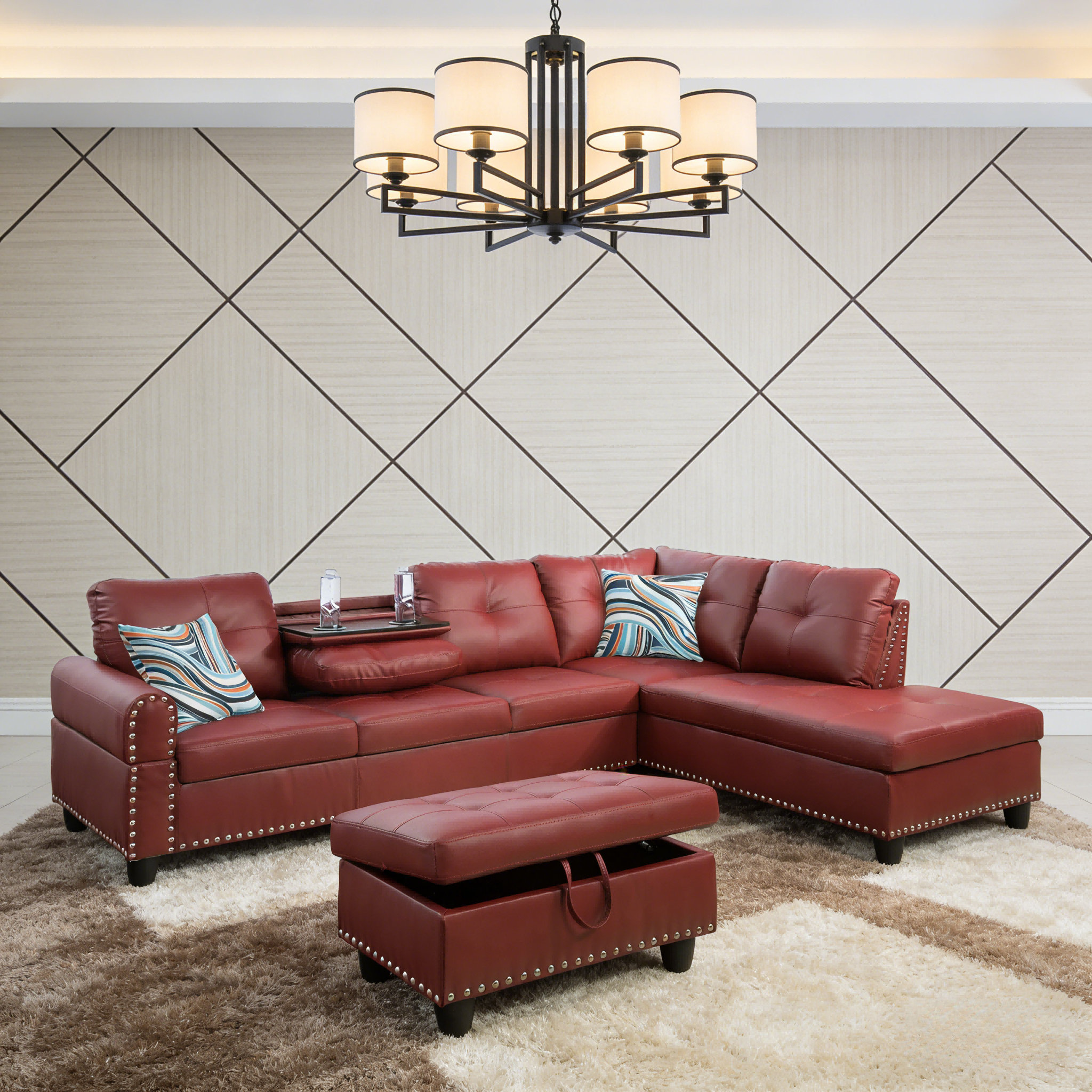 Latitude Run® 3-Piece L-Shaped Sofa Set with Flip-Up Table & Storage ...