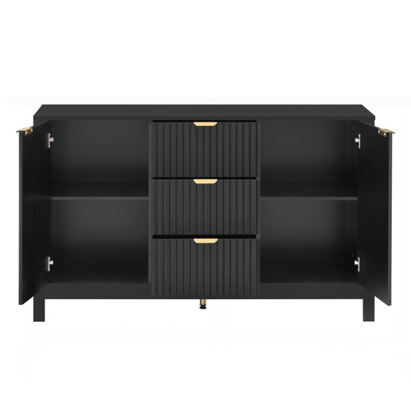 Mercer41 Entryway Cabinet with Wave Design - 3 Adjustable Shelves | Wayfair