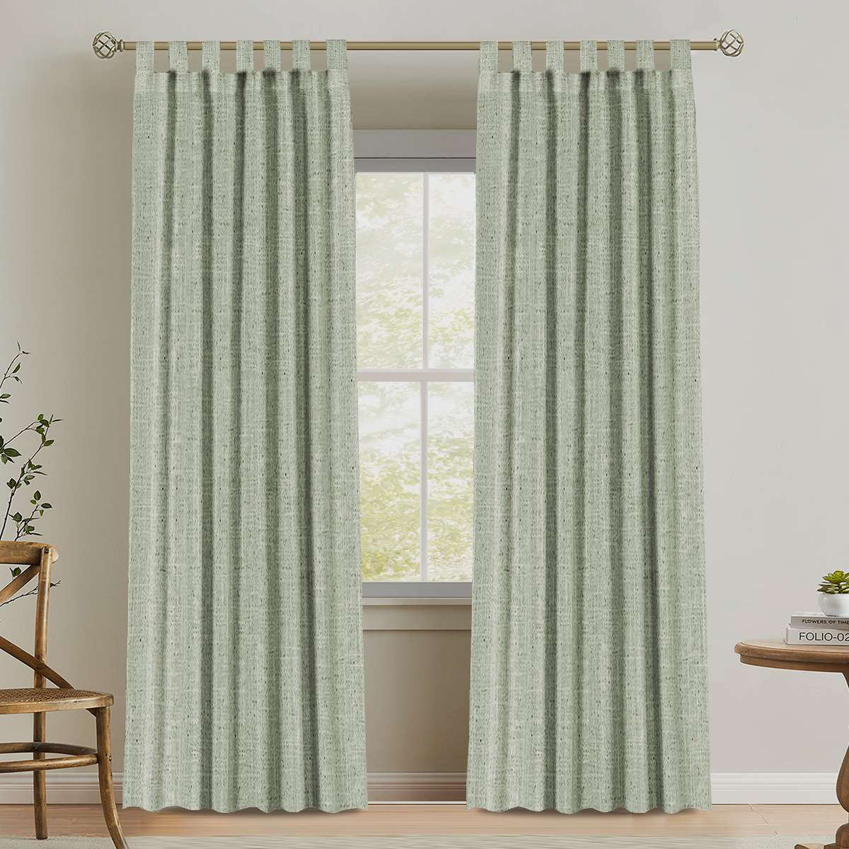 Latitude Run® Linen Tab Top Curtains for Living Room 2 Panel Drape Semi ...