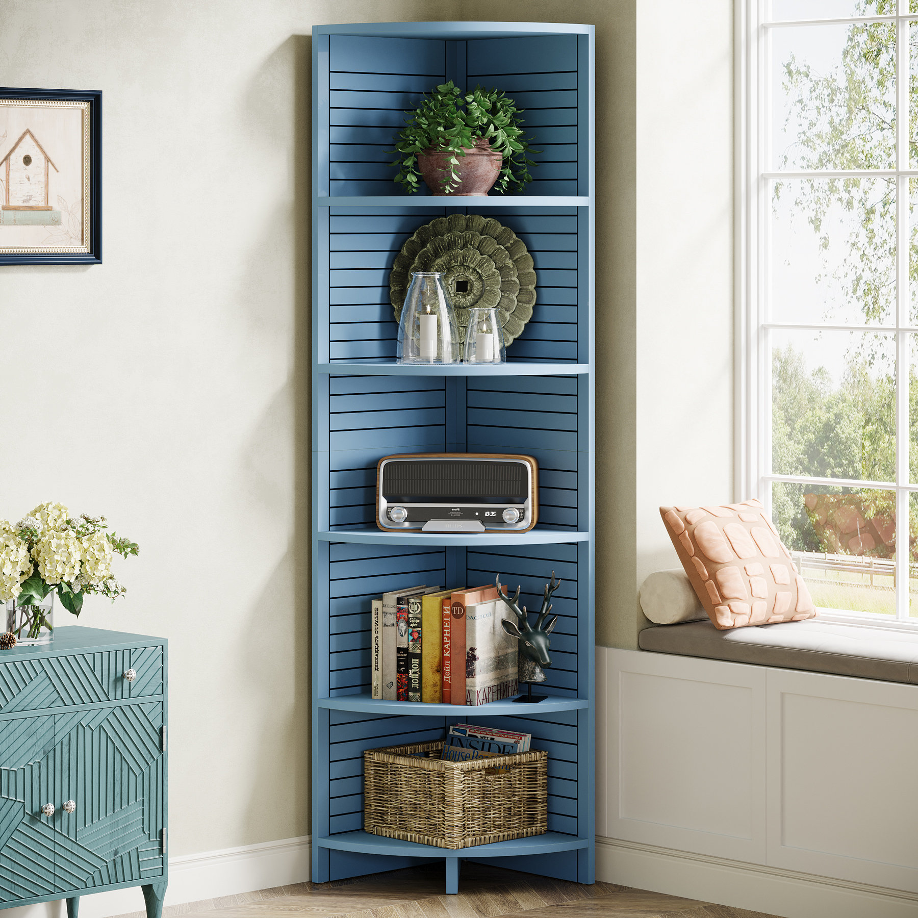 Ebern Designs 5-tier Corner Shelf, 70.87'' Tall Corner Bookshelf ...