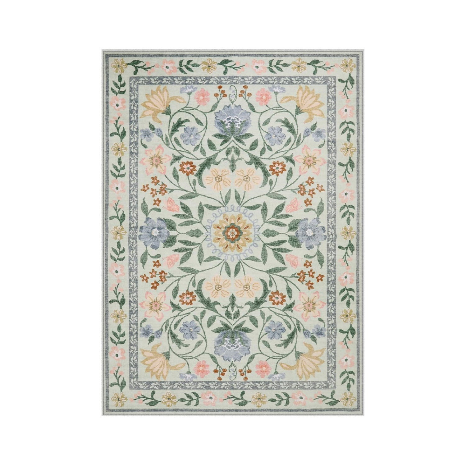 Lark Manor Floral Area Rug For Bedroom 5X7,Machine Washable Low Pile ...
