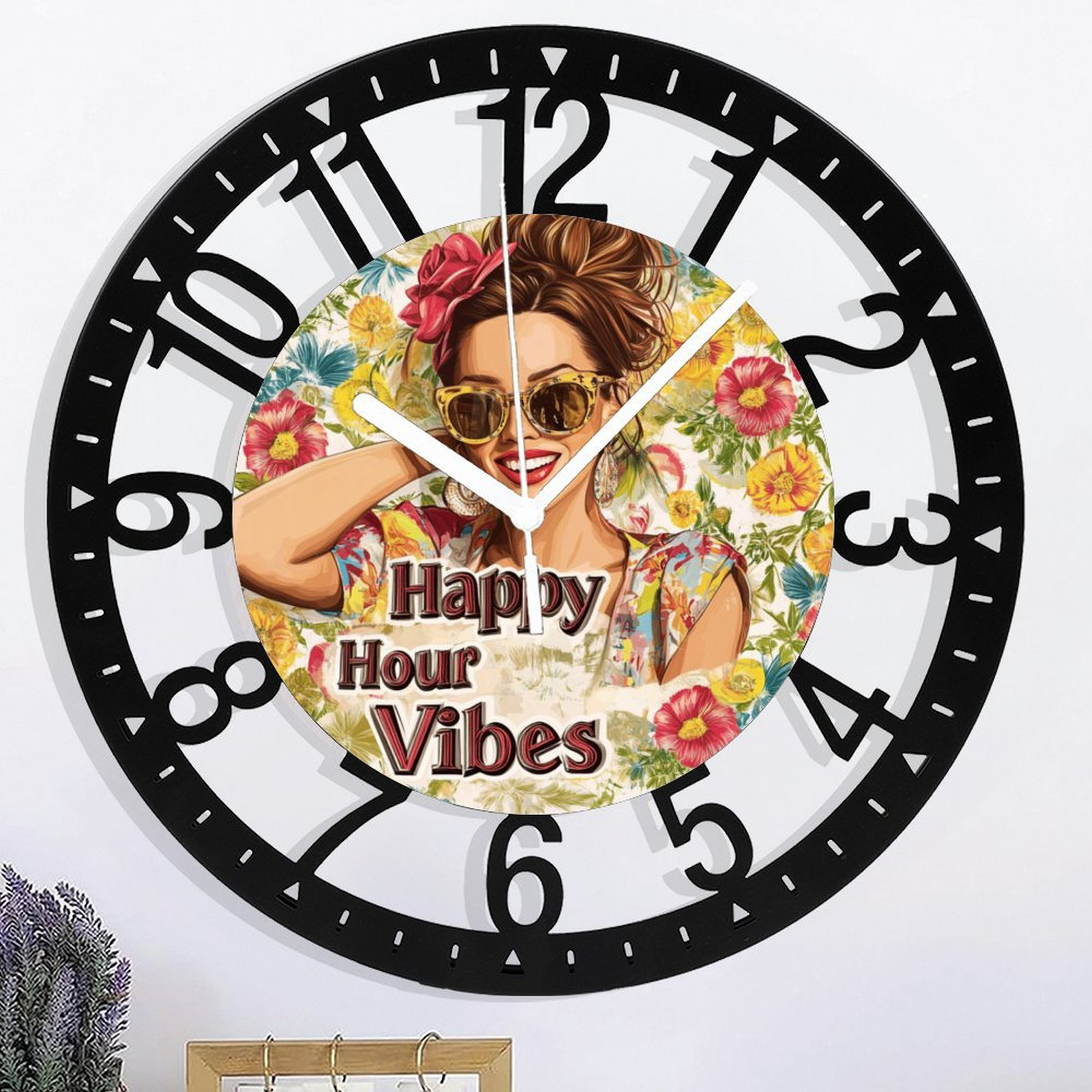 East Urban Home Metal Wall Clock for Living Room -10" Happy Hour Vibes ...
