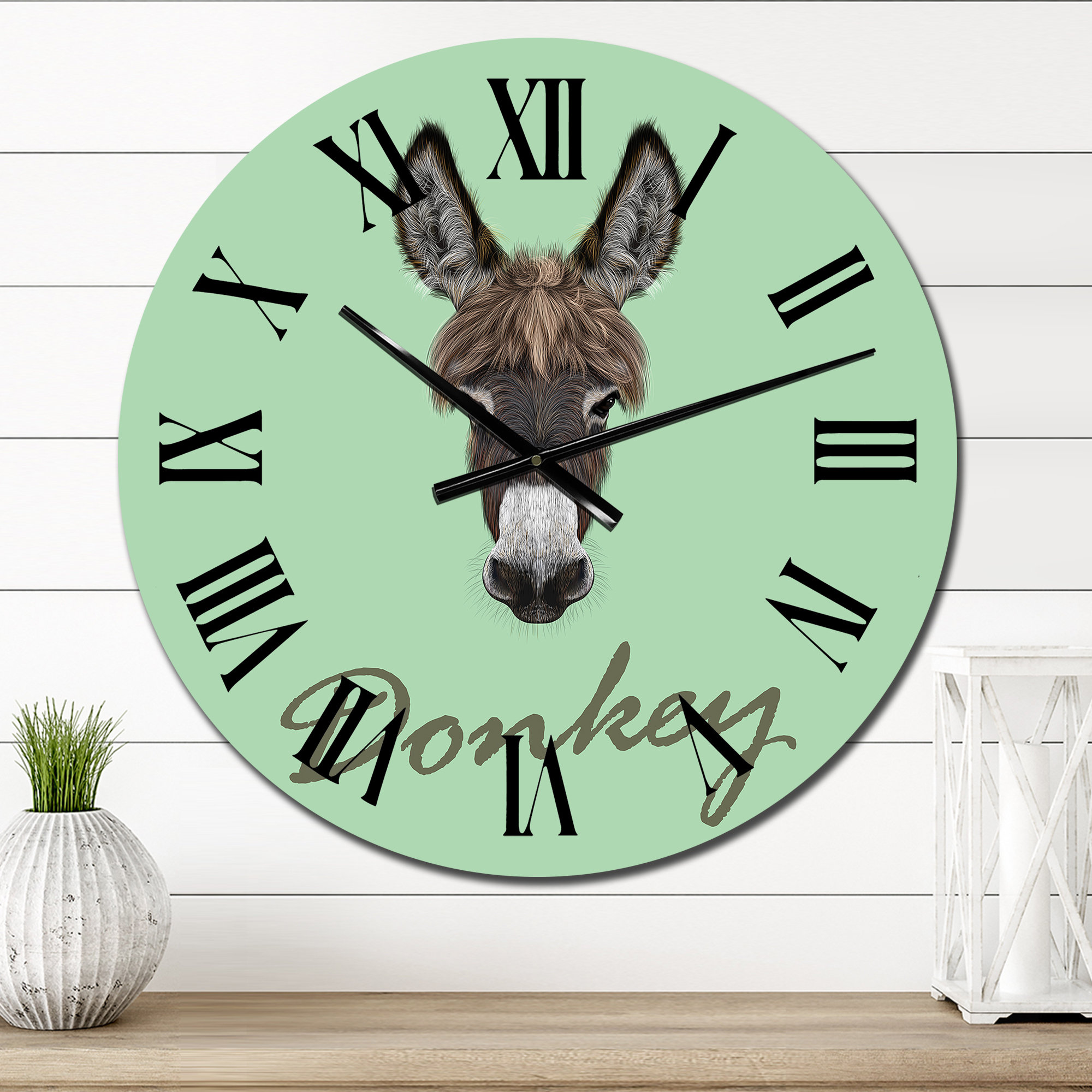 East Urban Home Farm Donkey Portrait I - Traditional Wall Clock | Wayfair