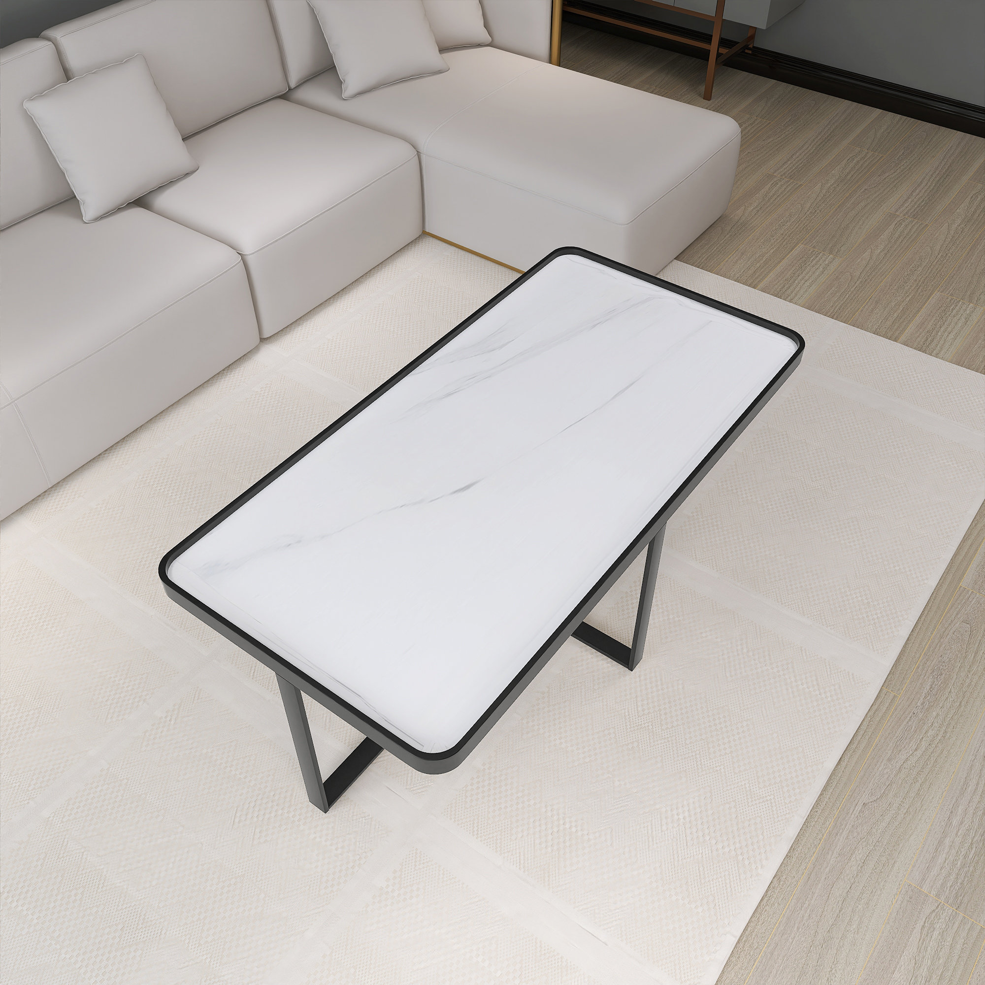 Orren Ellis Modern Rectangular Coffee Table And Open Cross Design ...